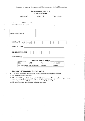 TT1C Memo - Tutorial memo - WTW 133 - Studocu