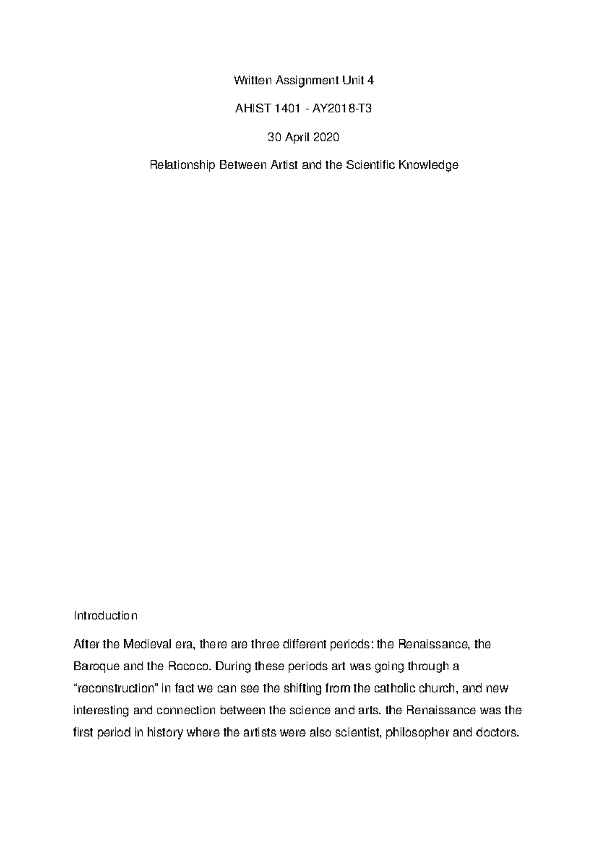 ART HISTORY 1401 Written Assignment Unit 4 - AHIST 1401 - UoPeople ...