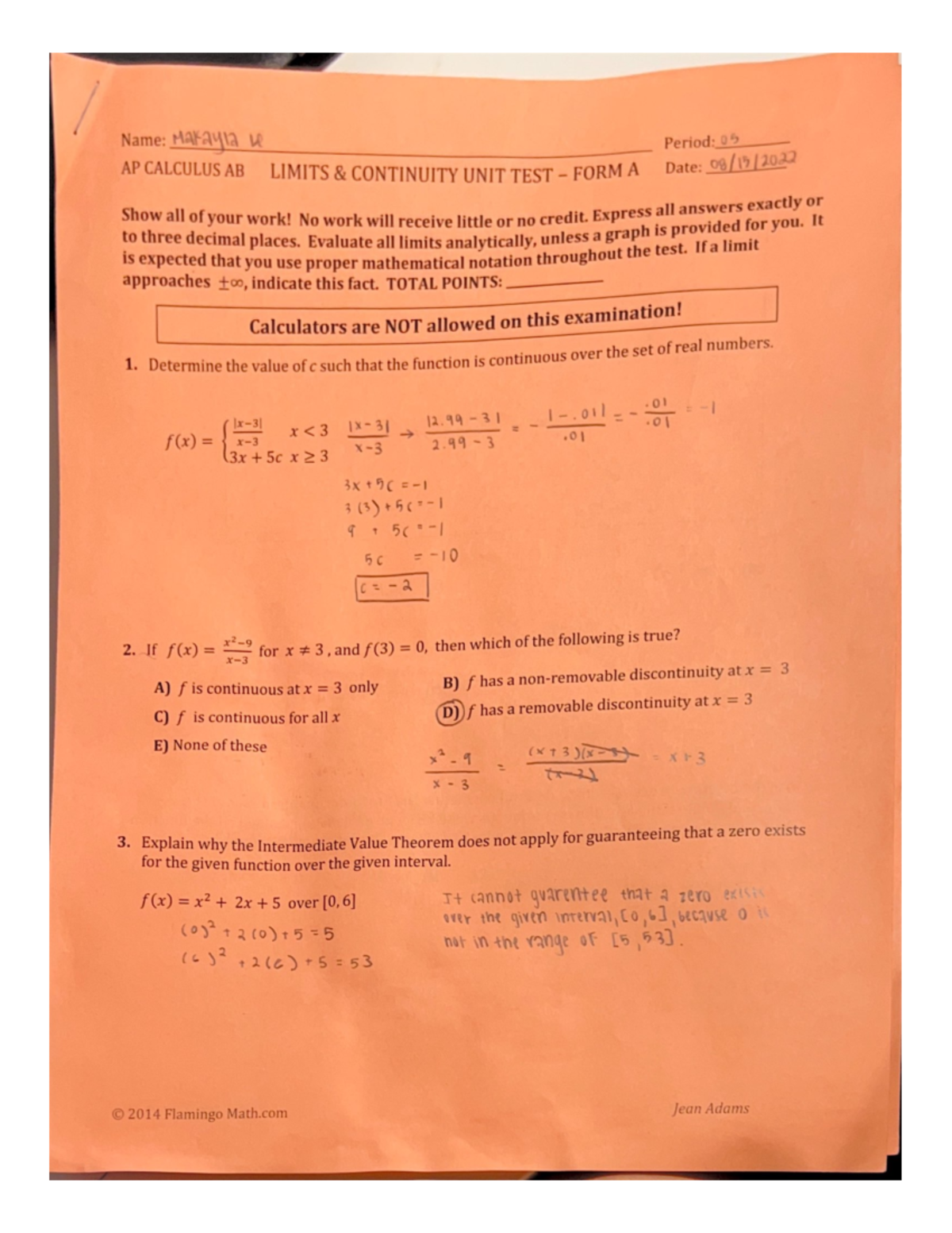 Unit 1 Calculus BC Take Home Test - Studocu