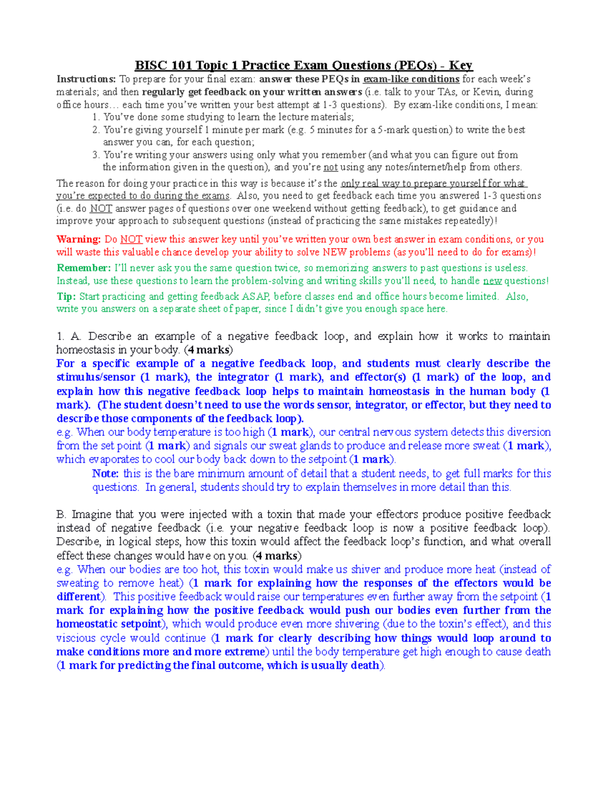 Topic 1 PEQs - Key - Tutorial Key - BISC 101 Topic 1 Practice Exam ...