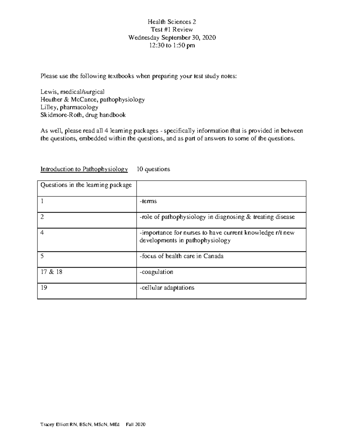 HS2Test#1Review Fall 2020 - Health Sciences 2 Test #1 Review Wednesday ...
