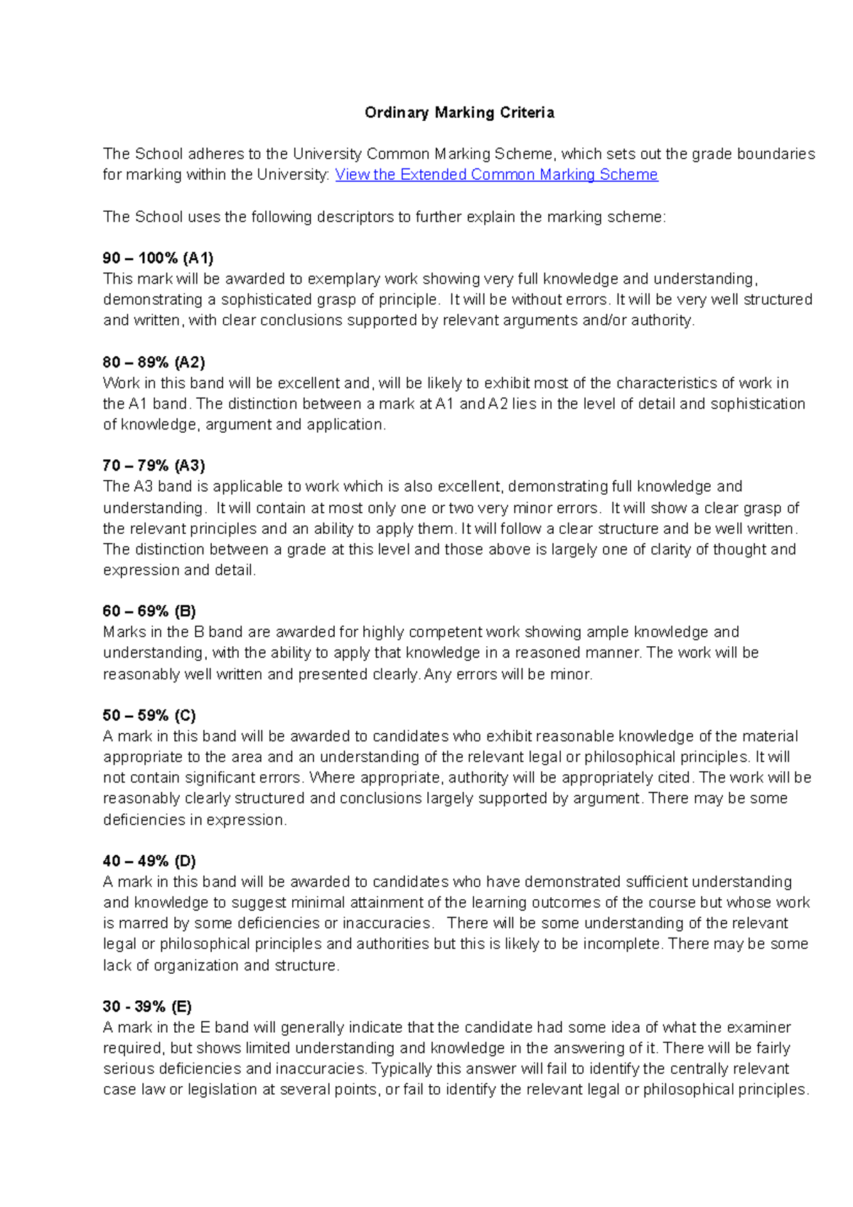 Ordinary Marking Criteria and Grade Descriptors - Ordinary Marking ...