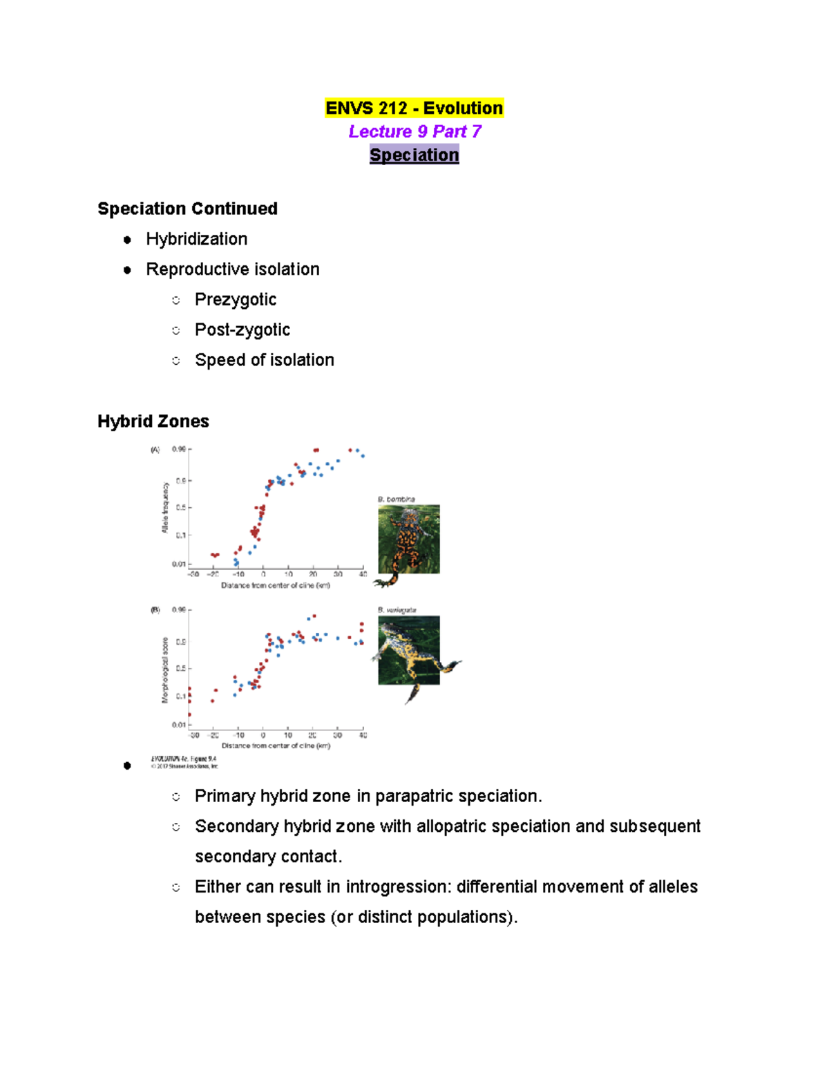 ENVS 212 Lecture 9 Part 7 - Spring 2020 - ENVS 212 - Evolution Lecture 9 Part 7 Speciation - Studocu