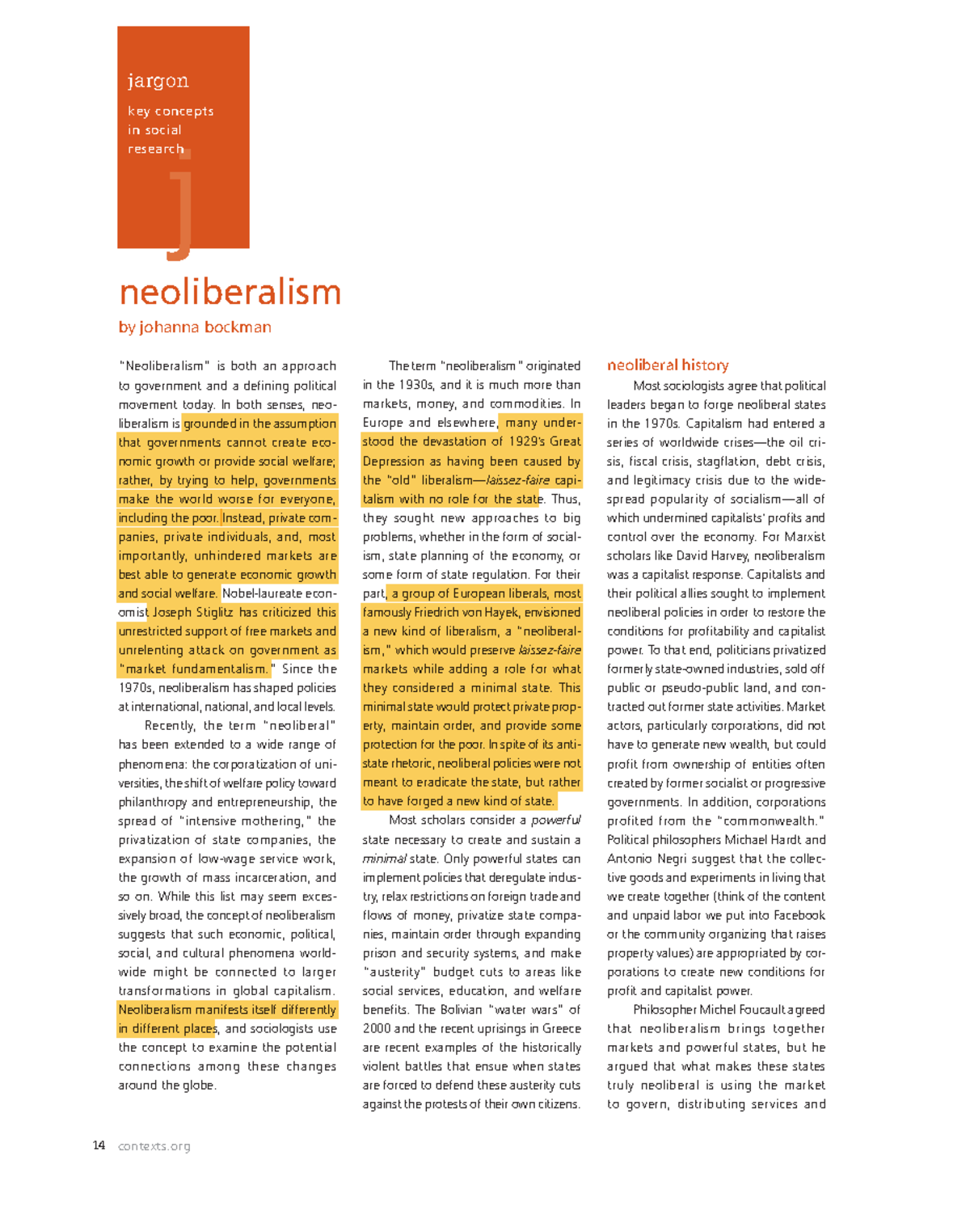 Neoliberalism - Theory - 14 contexts “Neoliberalism” is both an ...