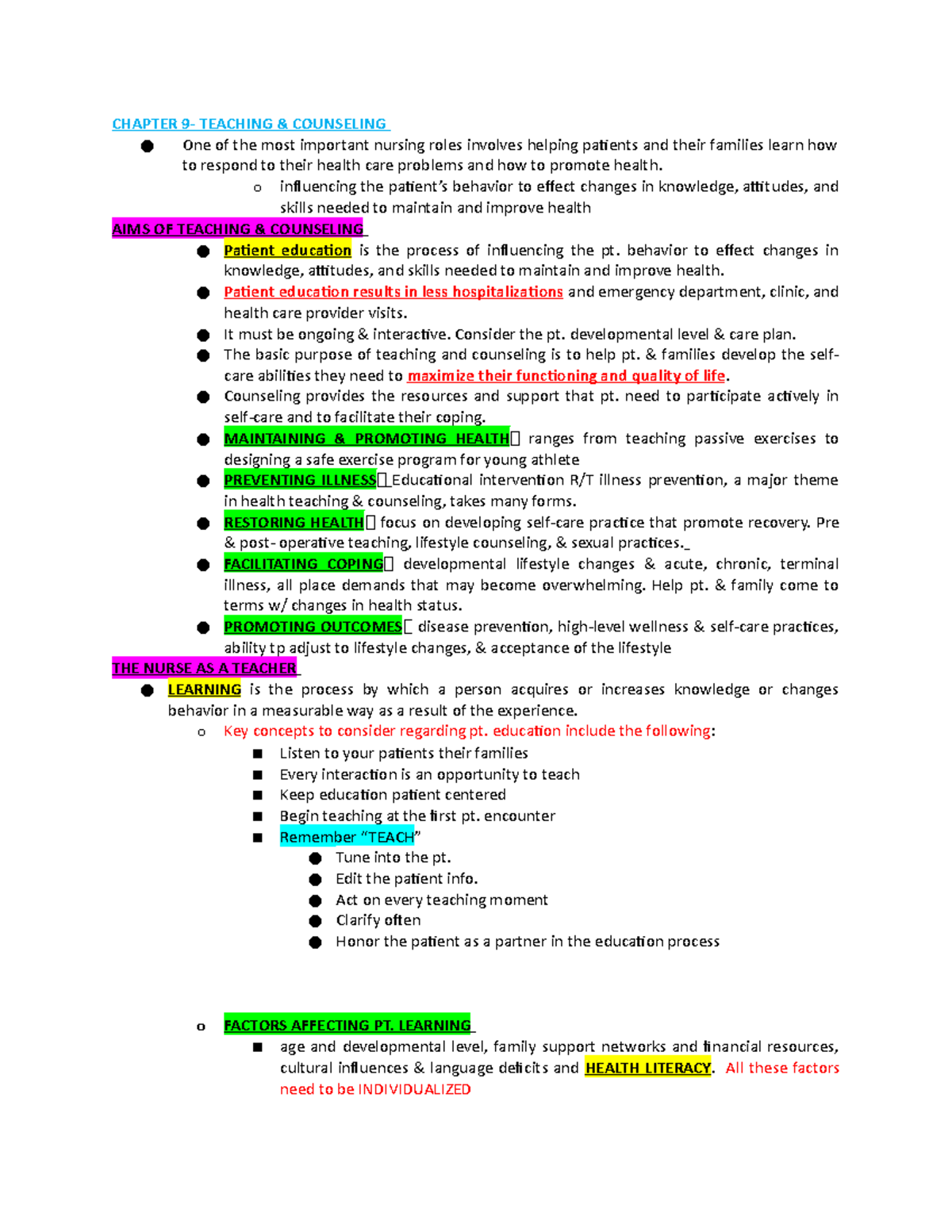 Nursing review - Basic nursing 9,14-15, 16-20, 30, 40 - CHAPTER 9 ...
