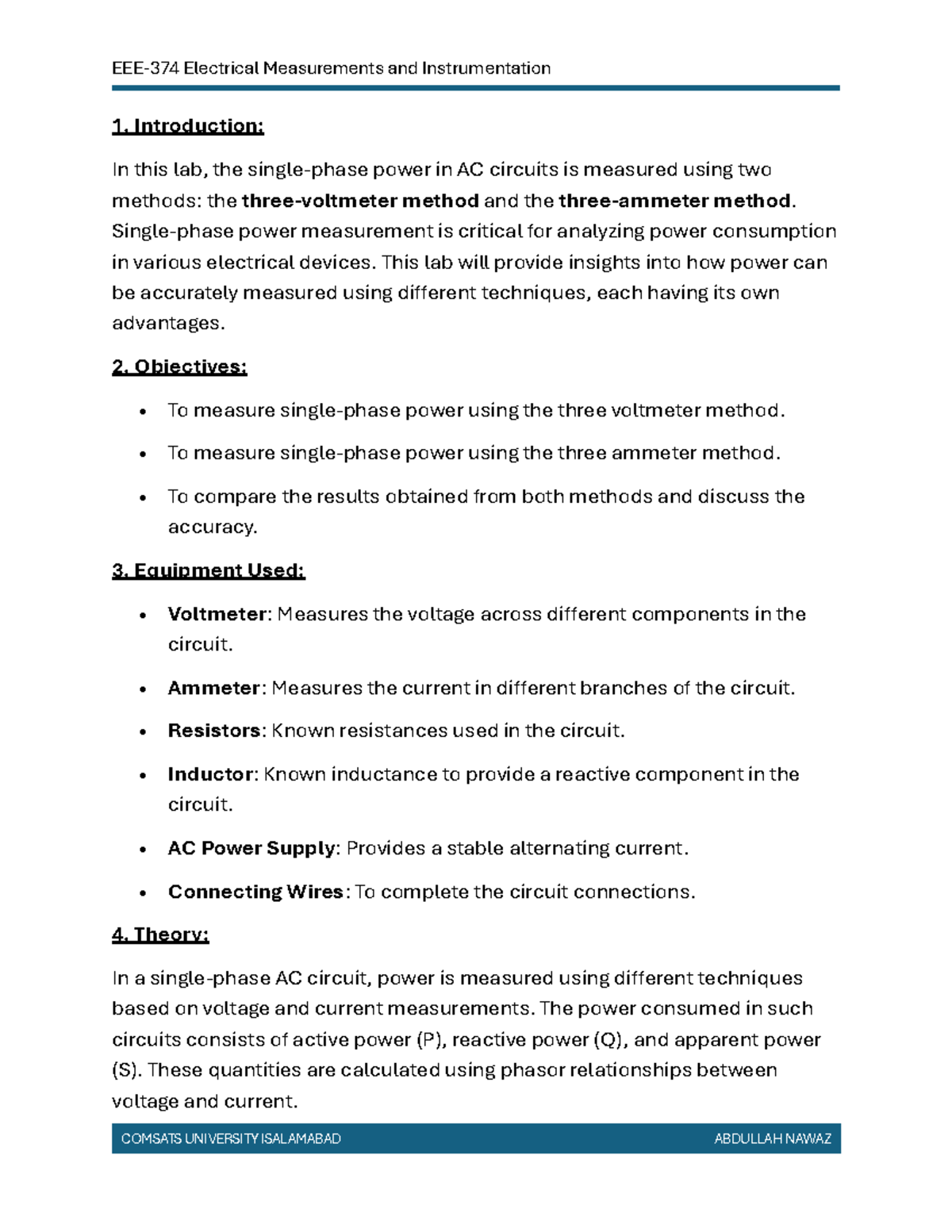 EMI lab ^N 4 - EMI LAB 4 - Introduction: In this lab, the single-phase ...