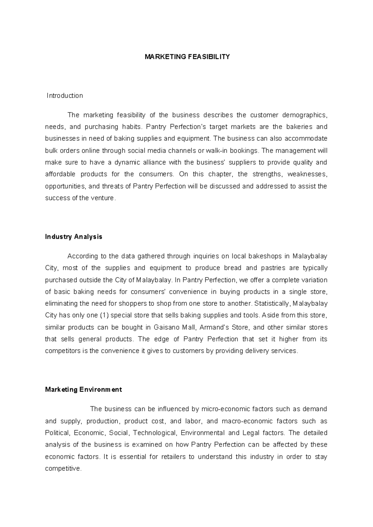 Marketing Feasibility - Pantry Perfection’s target markets are the ...