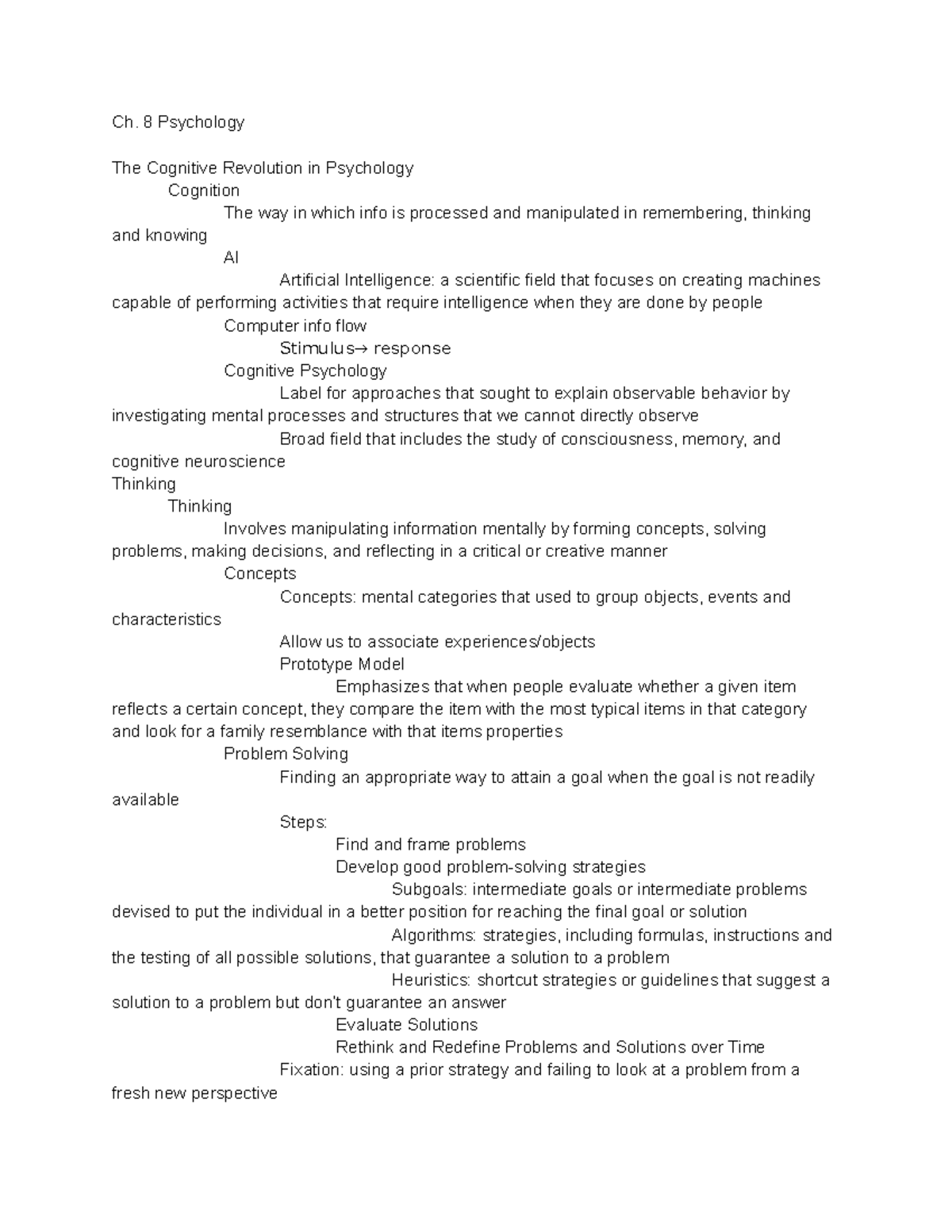 Ch 8-10 Psych Test 3 - Lecture notes Ch. 8-10 - Ch. 8 Psychology The ...
