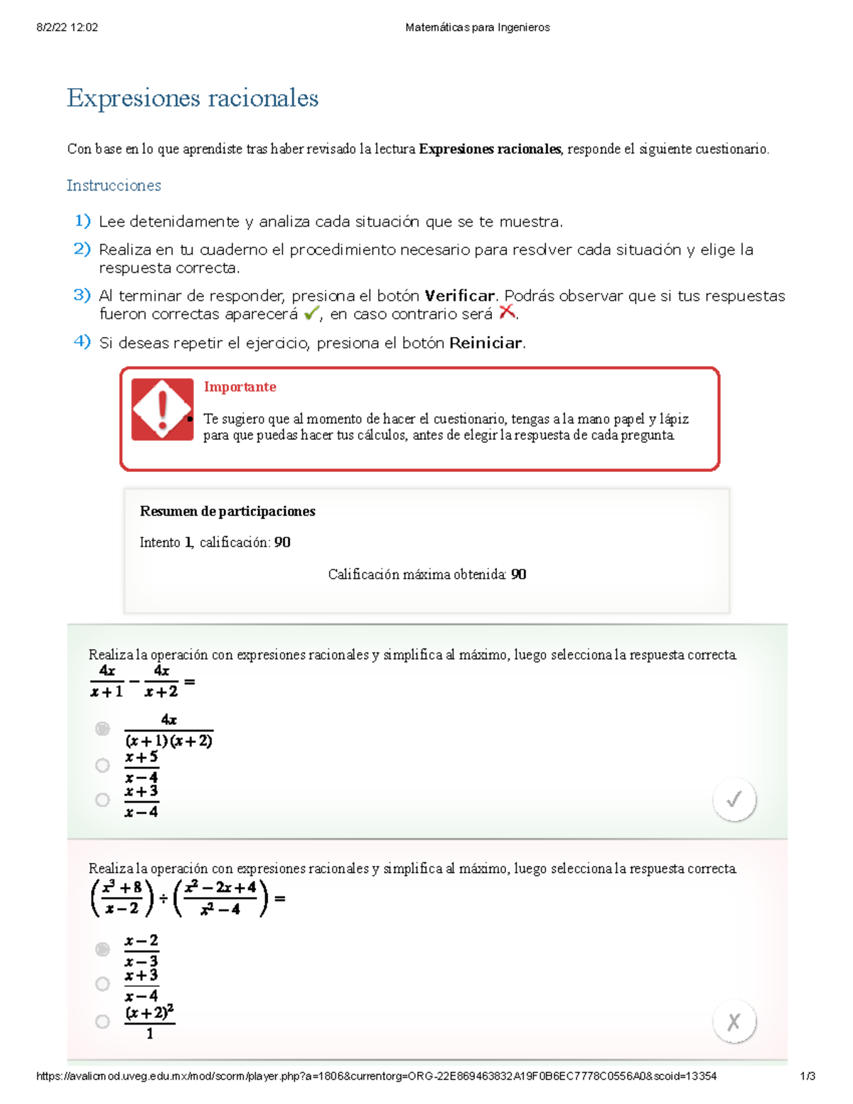 Expresiones Racionales ejercicio 1 - 8/2/22 12:02 Matemáticas para ...