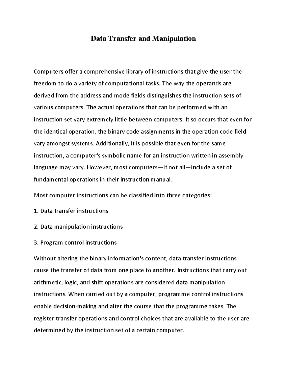 Data Transfer and Manipulation - Data Transfer and Manipulation Computers offer a comprehensive ...