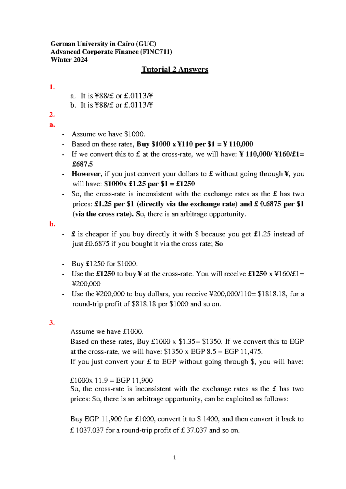 Tutorial 2 answers - 000000000000000000 - 1 German University in Cairo ...
