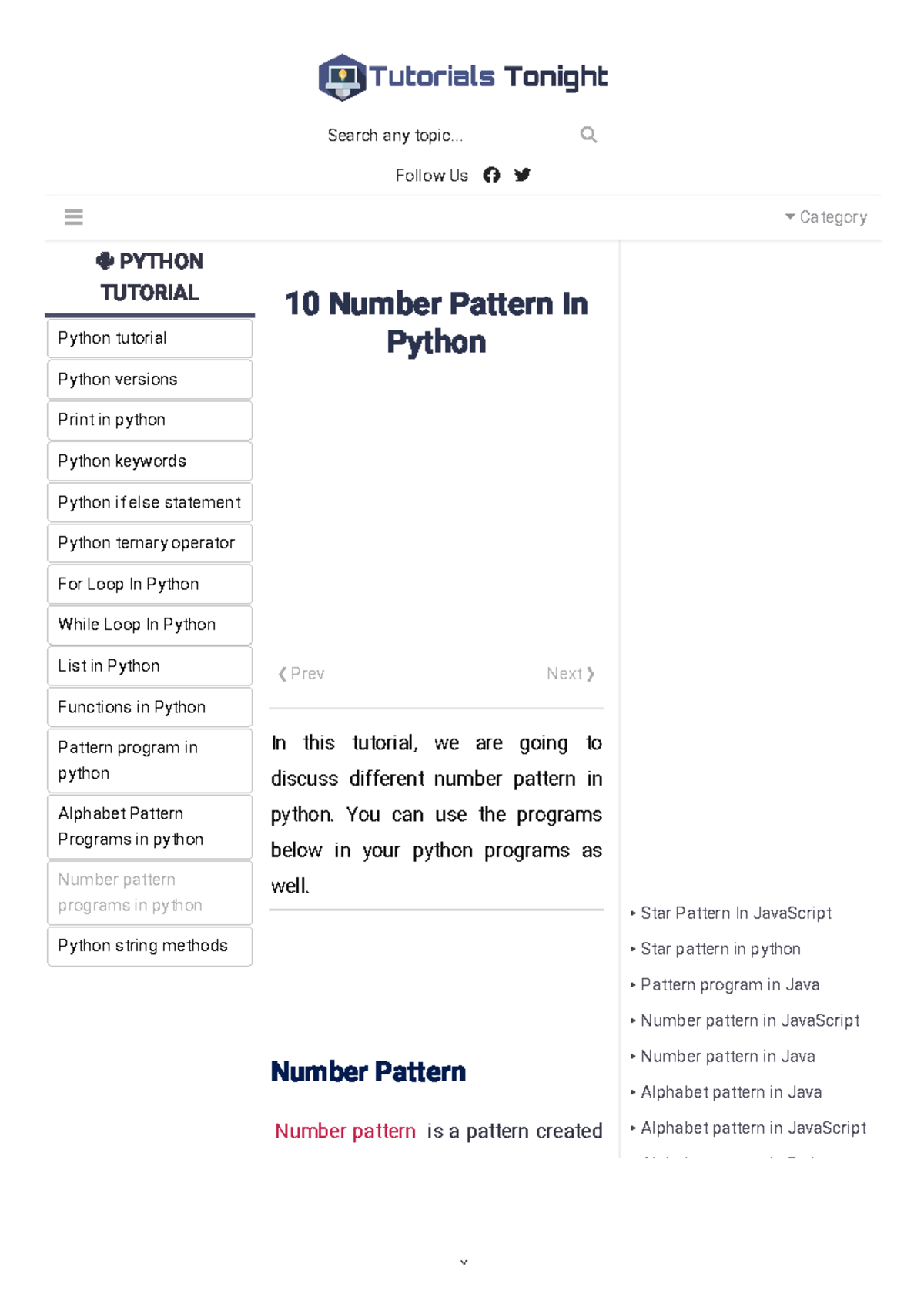 10 Number Pattern in Python (With Code) - Search any topic... Follow Us ...