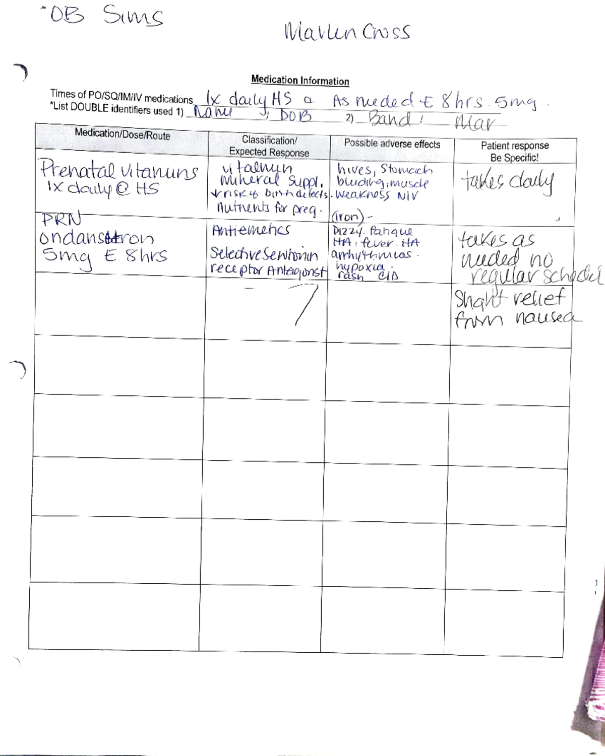 Ob sim1 - Ccvvvv - OB SMS Vlavlun Cro sS Medication Information Times ...