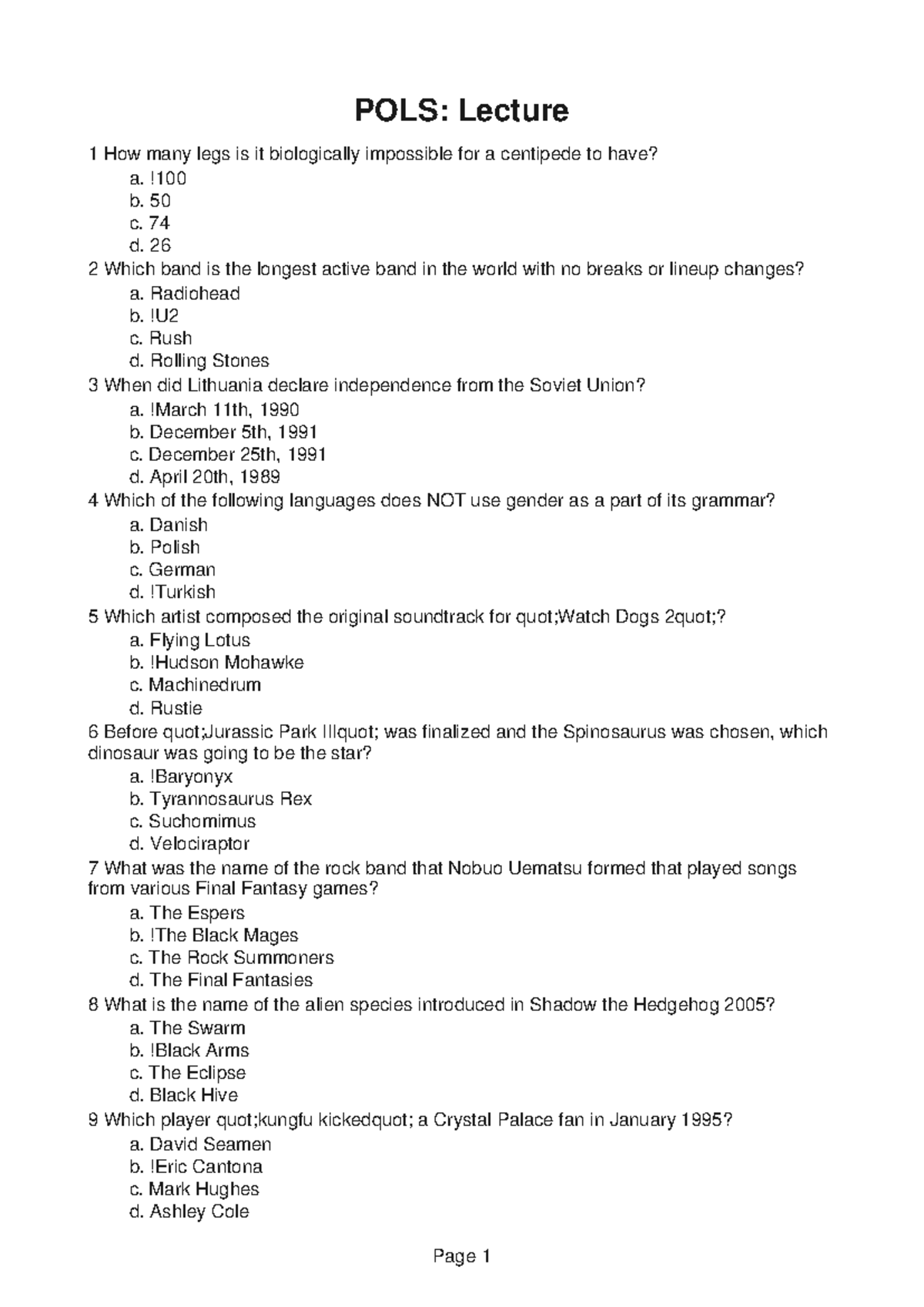 POLS167 Practice Problems 7 - POLS: Lecture 1 How many legs is it ...