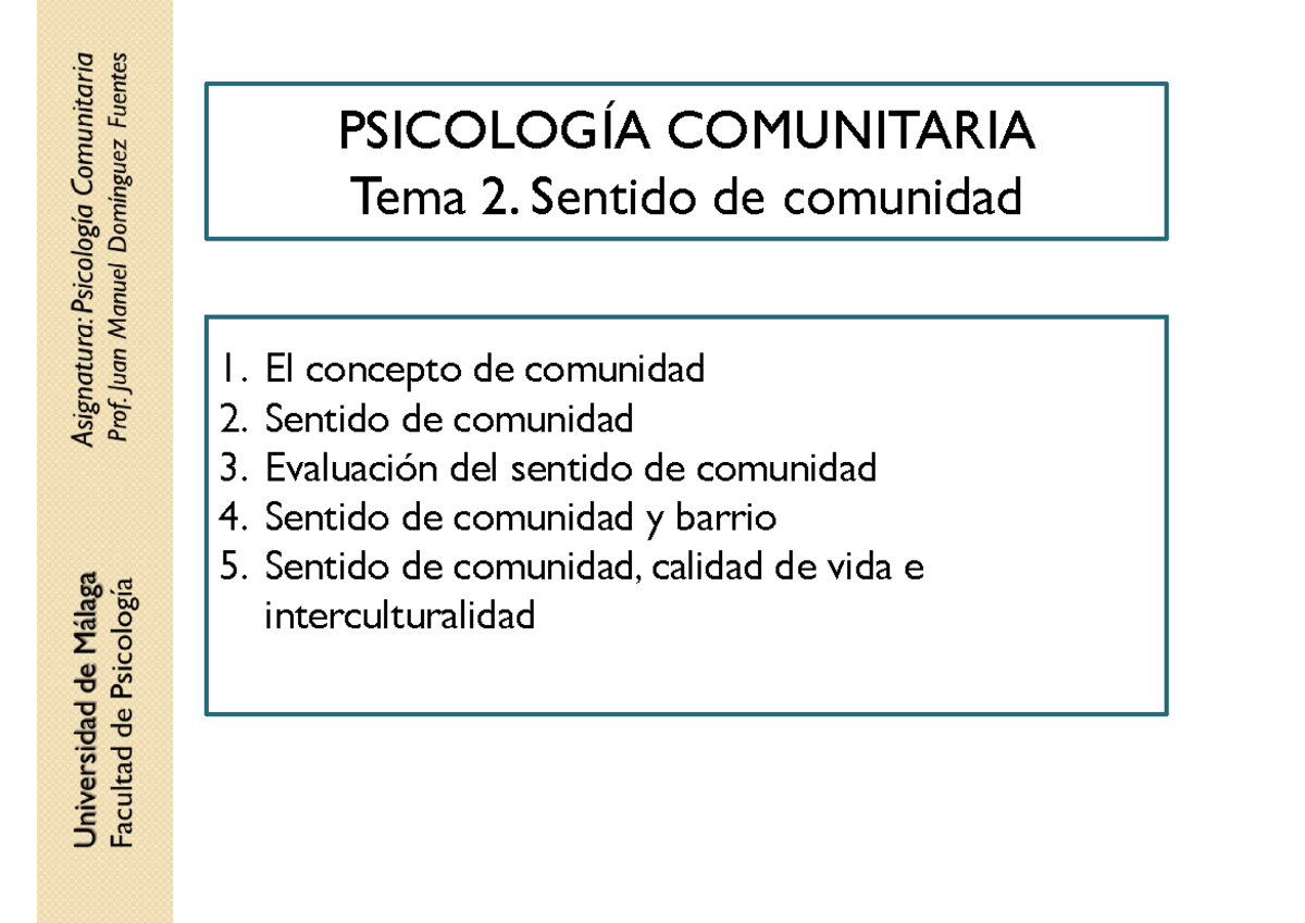 Tema 2 sentido de comunidad - PSICOLOGÍA COMUNITARIA Tema 2. Sentido de ...