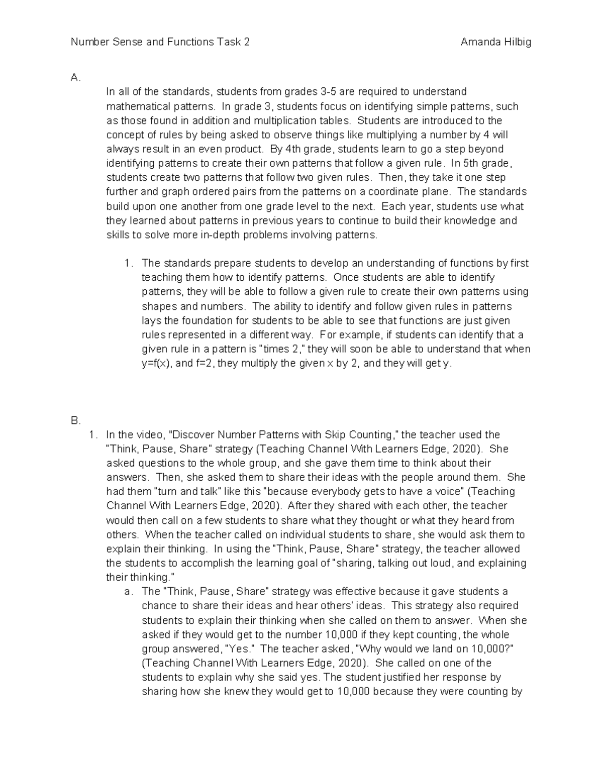 Number Sense and Functions Task 2 - A. In all of the standards, students from grades 3-5 are ...