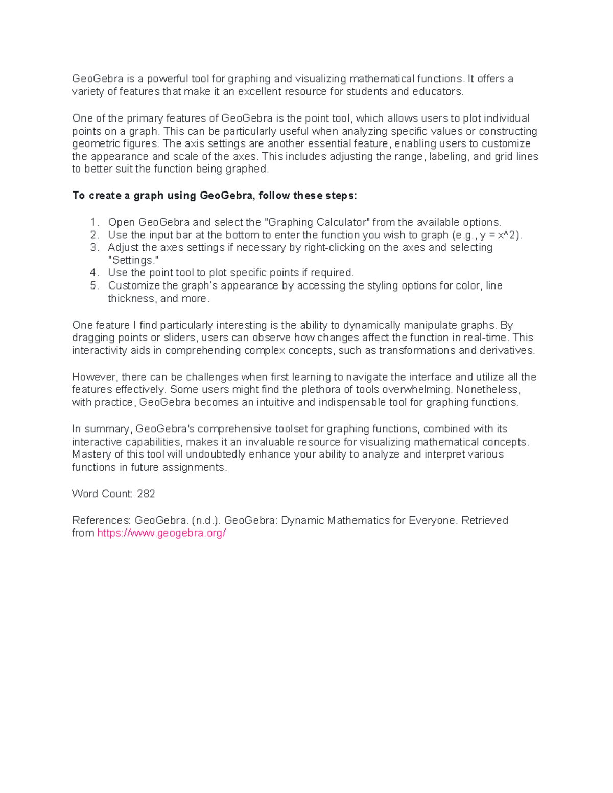 College Algebra Discussion Assignment 1 - GeoGebra is a powerful tool for graphing and ...