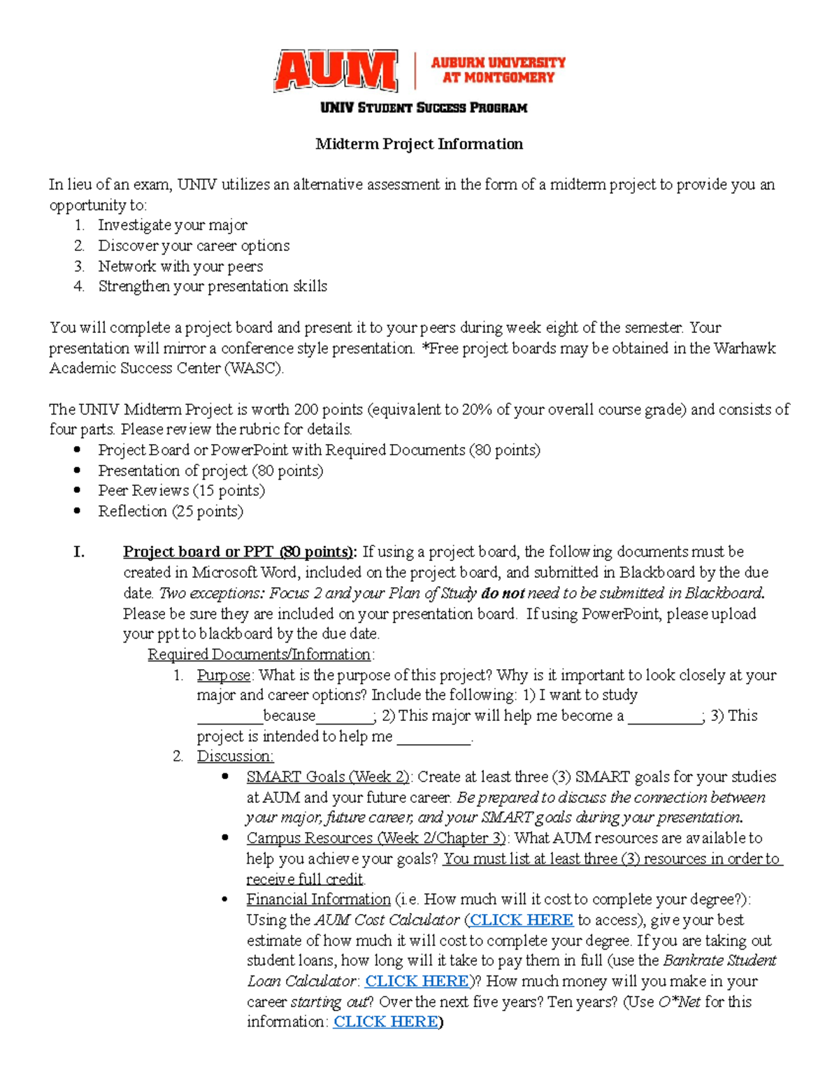 UNIV Midterm Project Assignment Sheet S22 - Midterm Project Information In lieu of an exam, UNIV ...