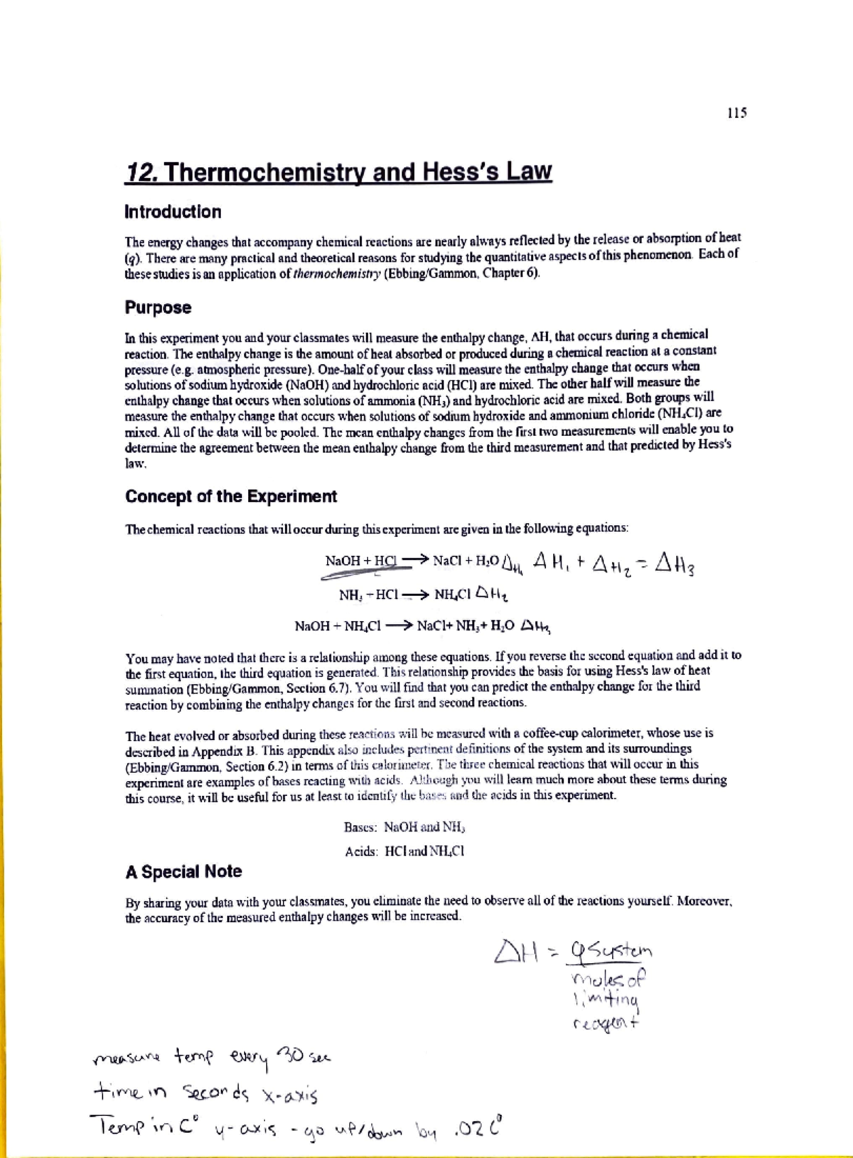Thermochemistry and hess’s law - 115 12. Thermochemistry and Law ...
