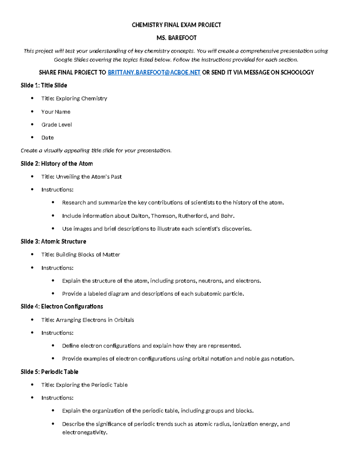 Chemistry Final EXAM Project 2023-2024 - CHEMISTRY FINAL EXAM PROJECT ...