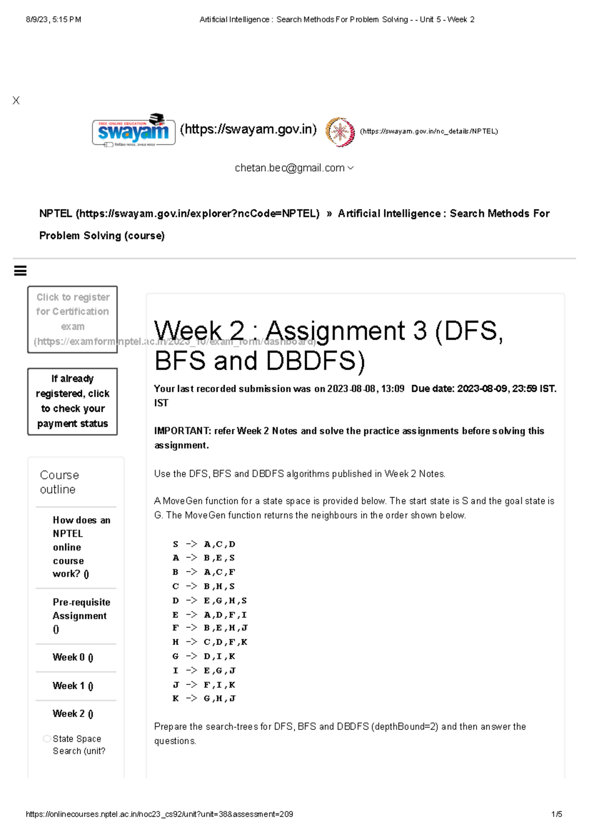 Artificial Intelligence assignment 3 - Week 2 - X NPTEL (swayam.gov ...