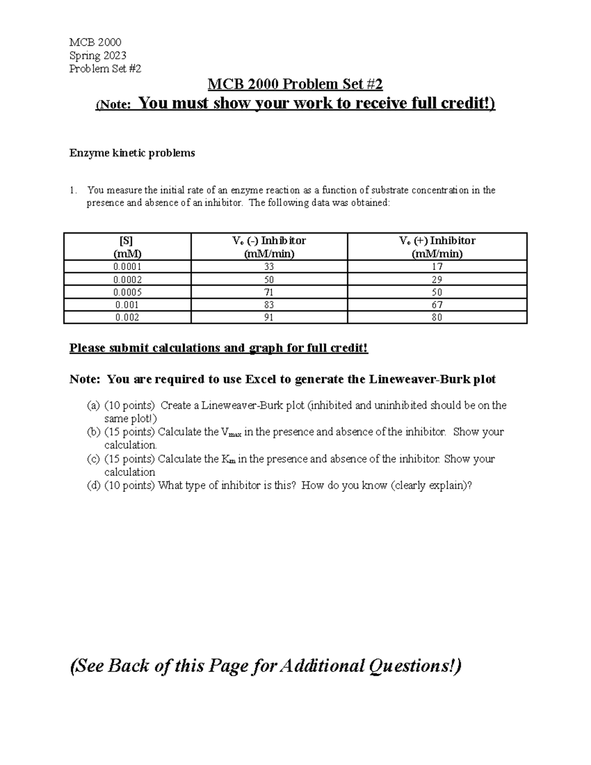 Problem Set # 2.Spring 2023 - MCB 2000 Spring 2023 Problem Set MCB 2000 Problem Set (Note: You ...