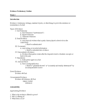 Final Evidence Outline - Final Evidence Outline Evidence = testimony ...