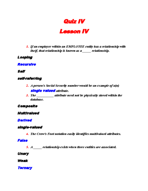 Quiz Lesson I - It helps to prepare for your exam - Quiz Lesson I Data ...