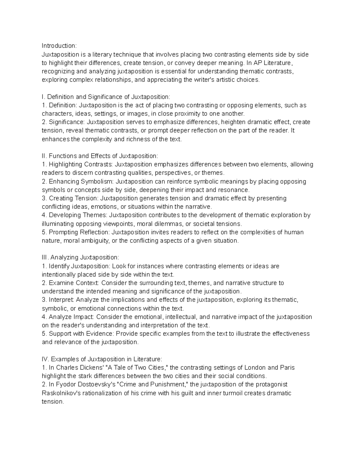 Juxtaposition in AP Literature - Introduction: Juxtaposition is a ...