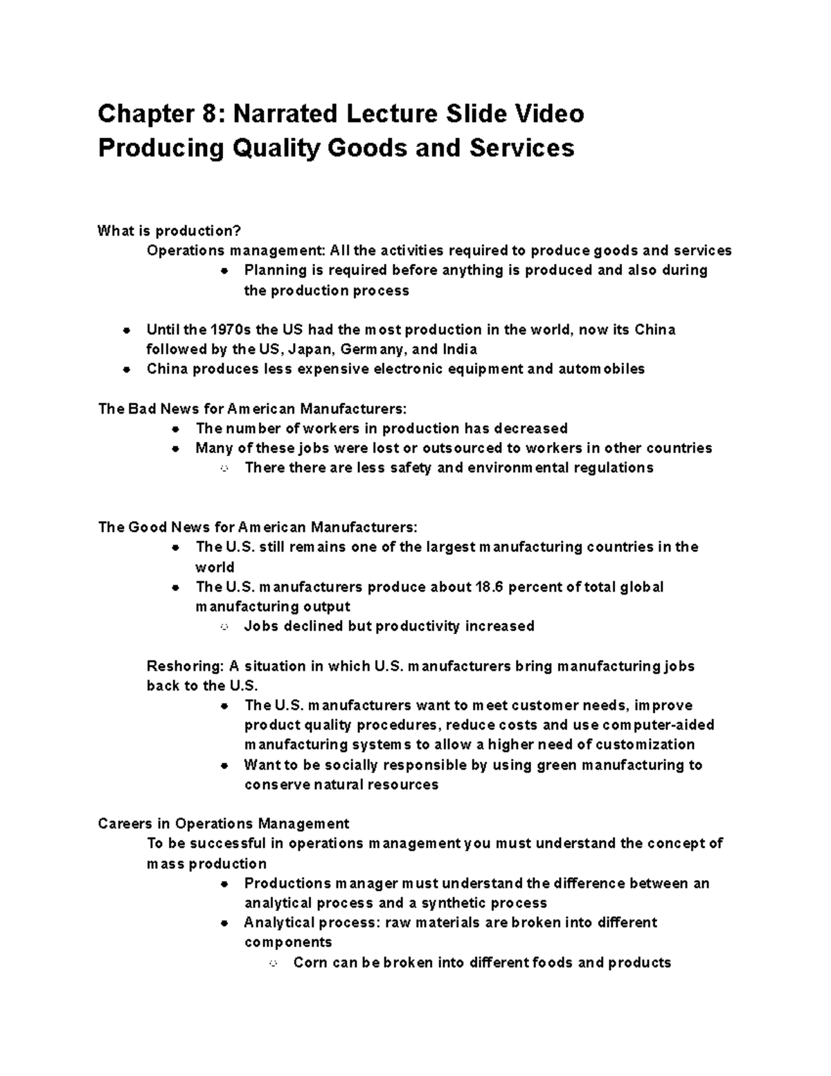 Chapter 8 - Intro notes on business as well as the lecture - Chapter 8 ...