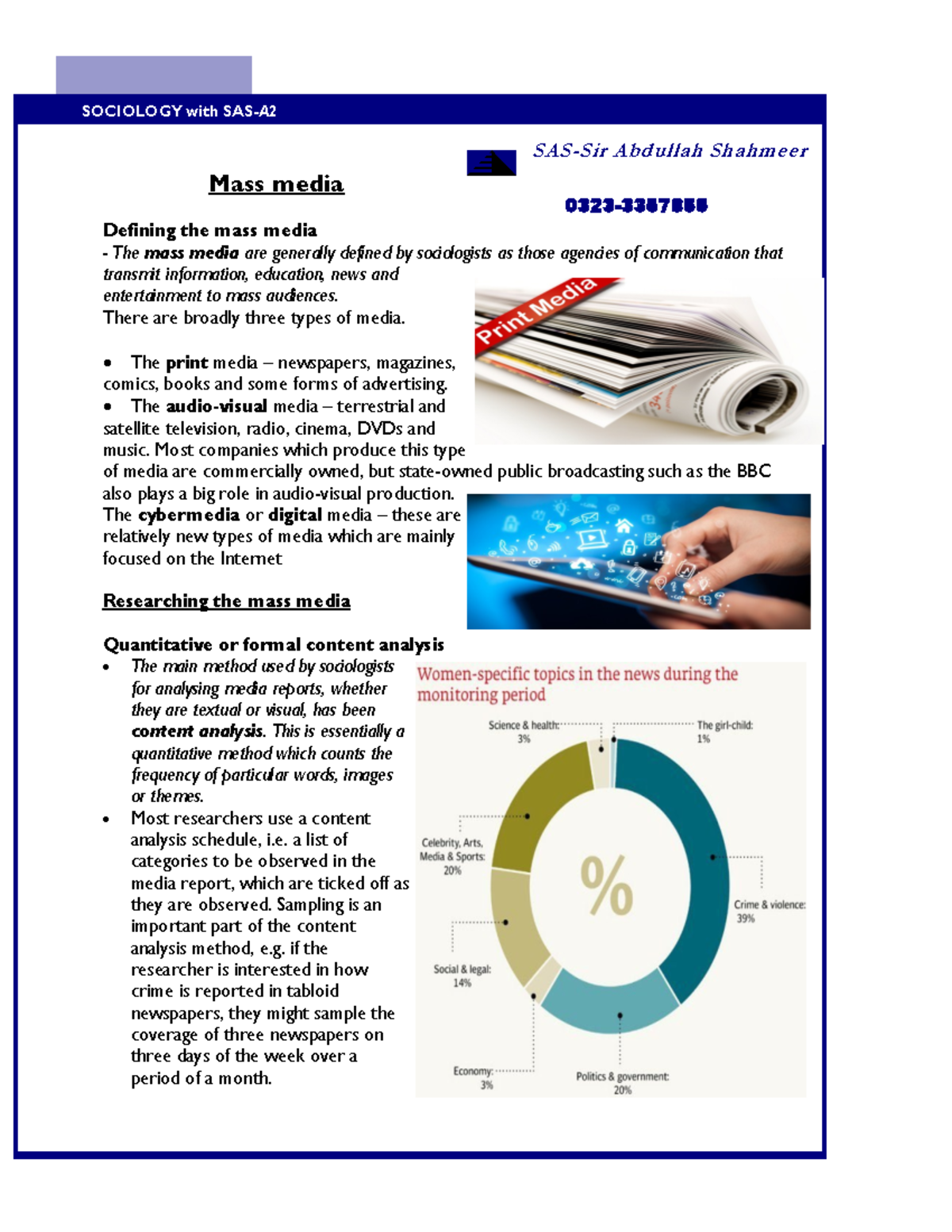 Sociology A2 level-Media - Page 1 SOCIOLOGY with SAS-A Mass media ...