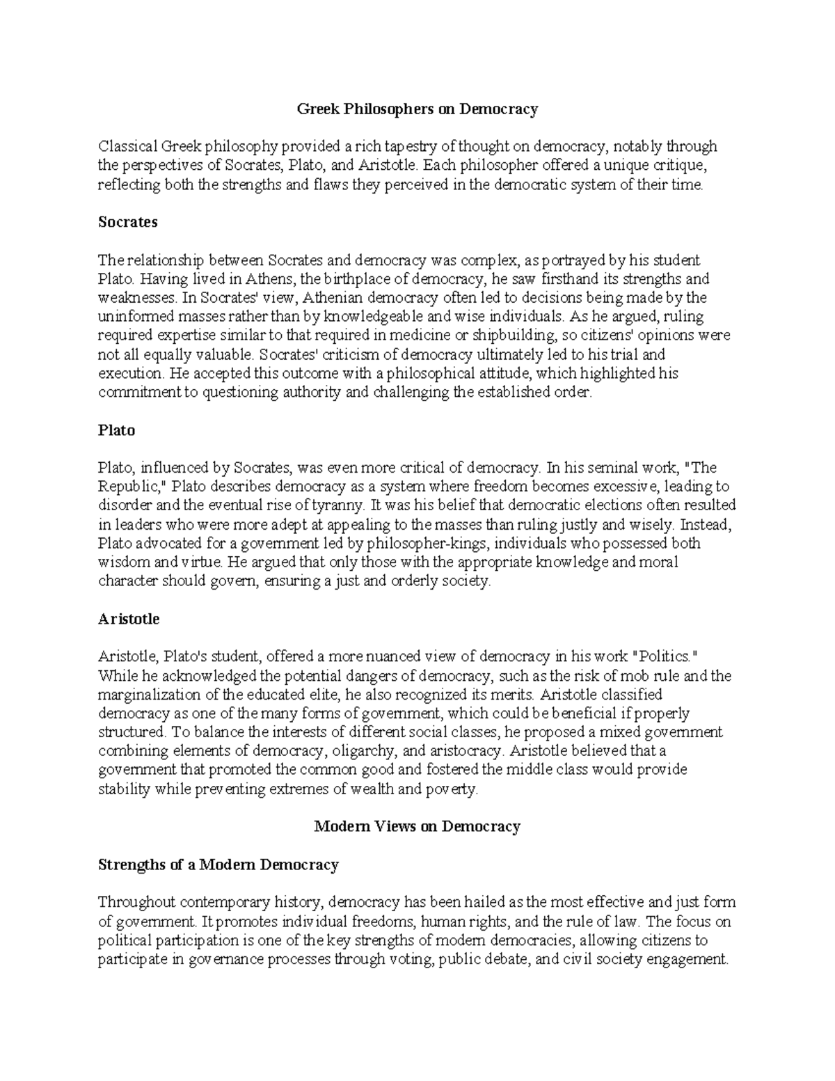 Greek Philosophers on Democracy - Greek Philosophers on Democracy ...