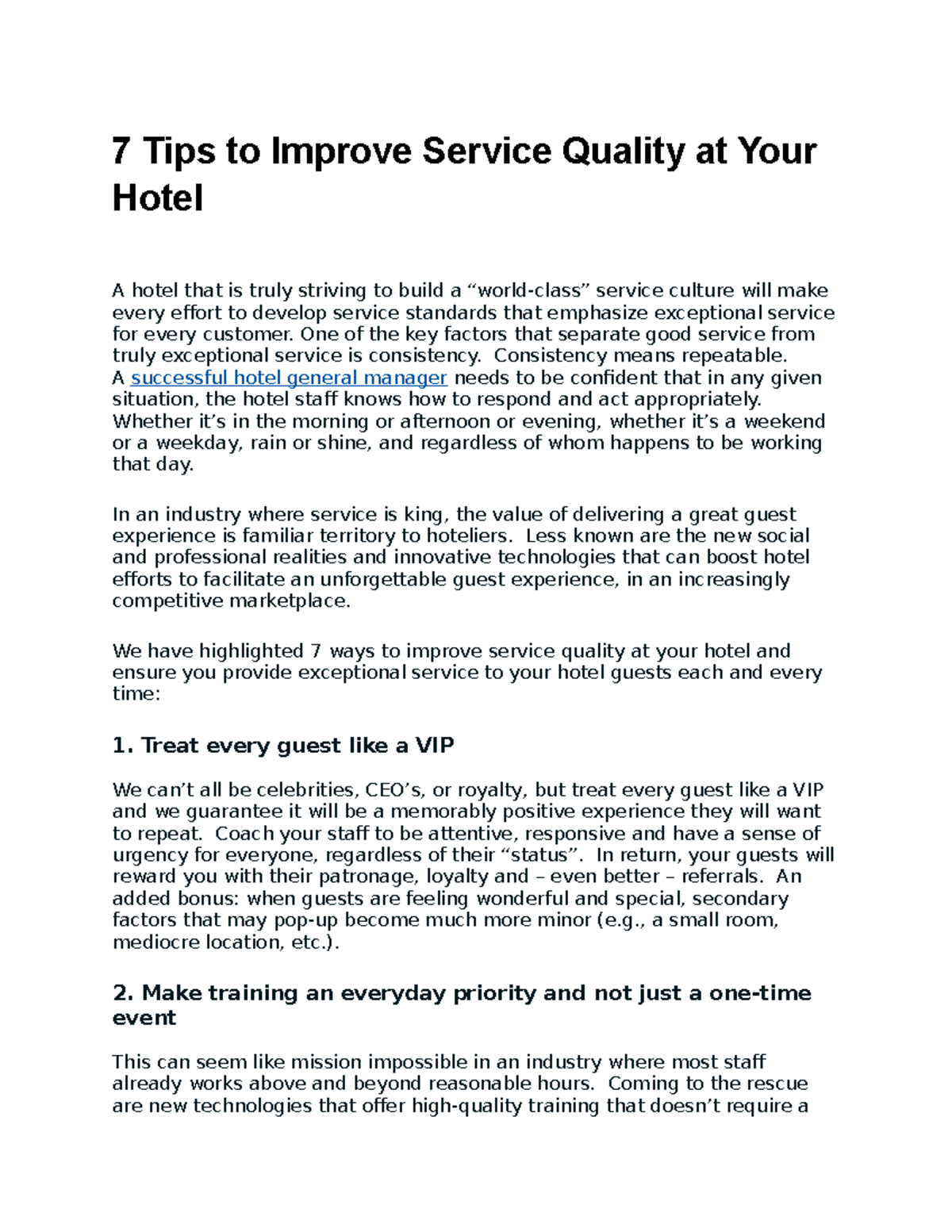 7 Tips to Improve Service Quality at Your Hotel - One of the key ...