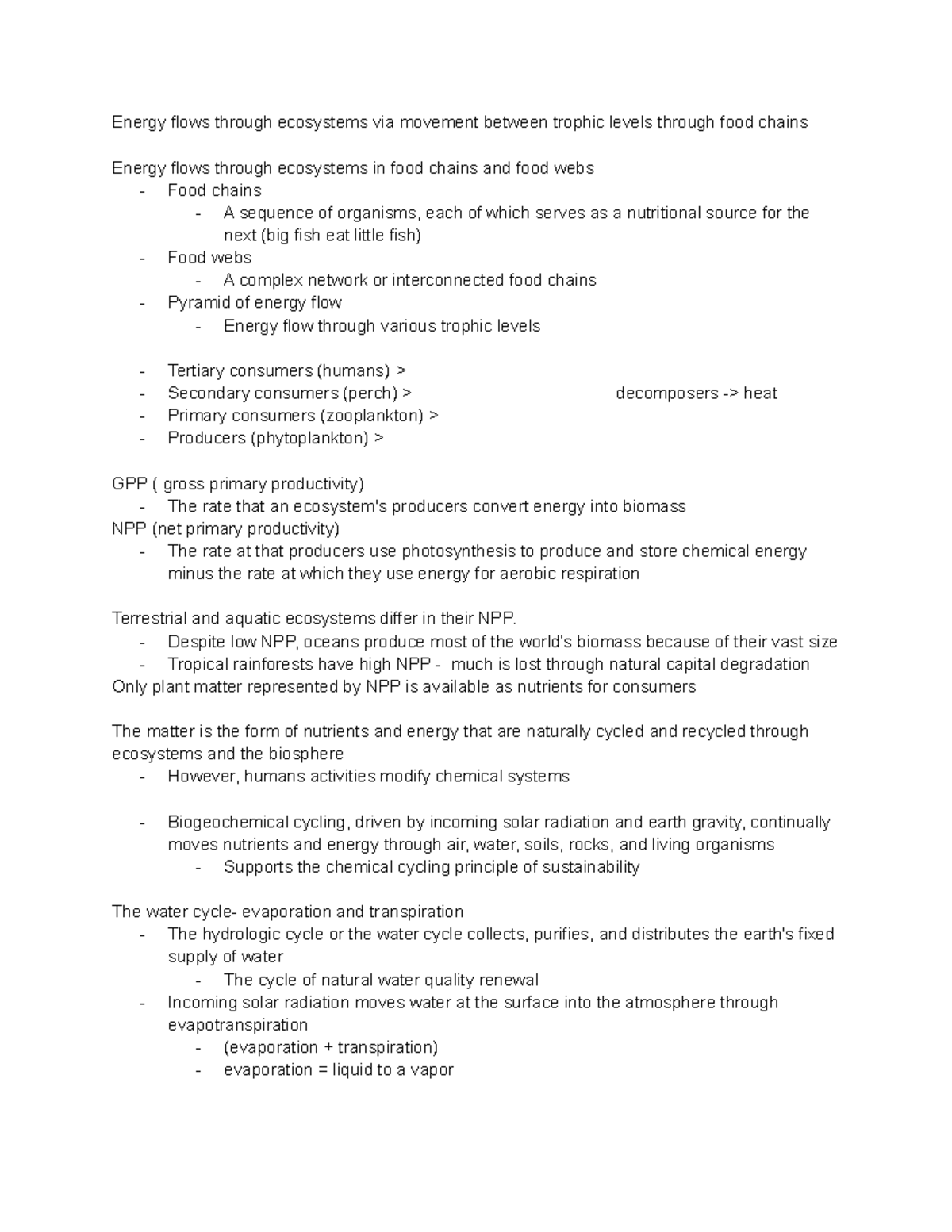 Gy 1 26 23 - the different cycles - Energy flows through ecosystems via ...