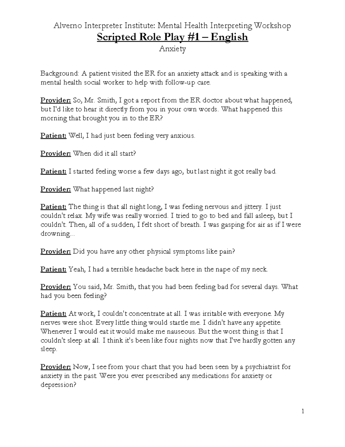AII MHIT Script 1 - Anxiety ENG - Alverno Interpreter Institute: Mental ...