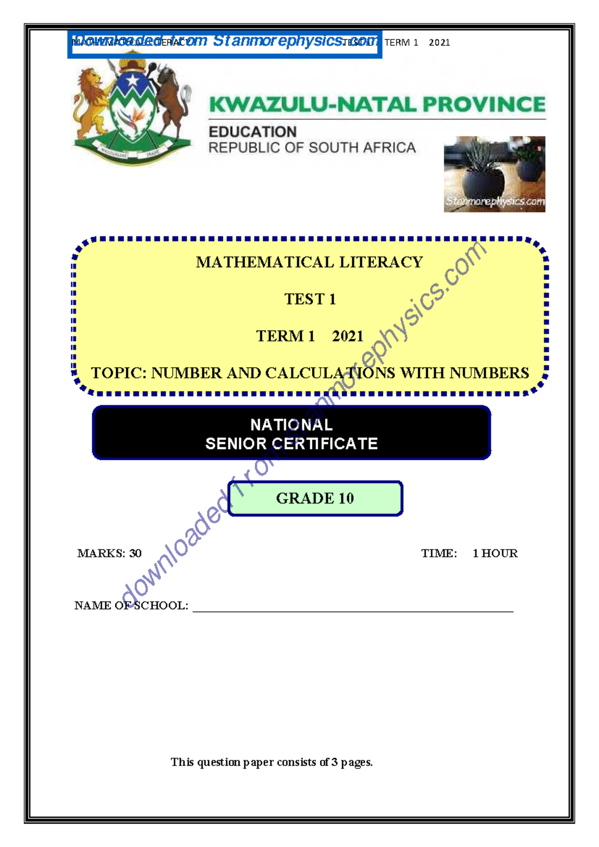 Maths Literacy Grade 10 March 2021 QP and Memo - MATHEMATICAL LITERACY ...