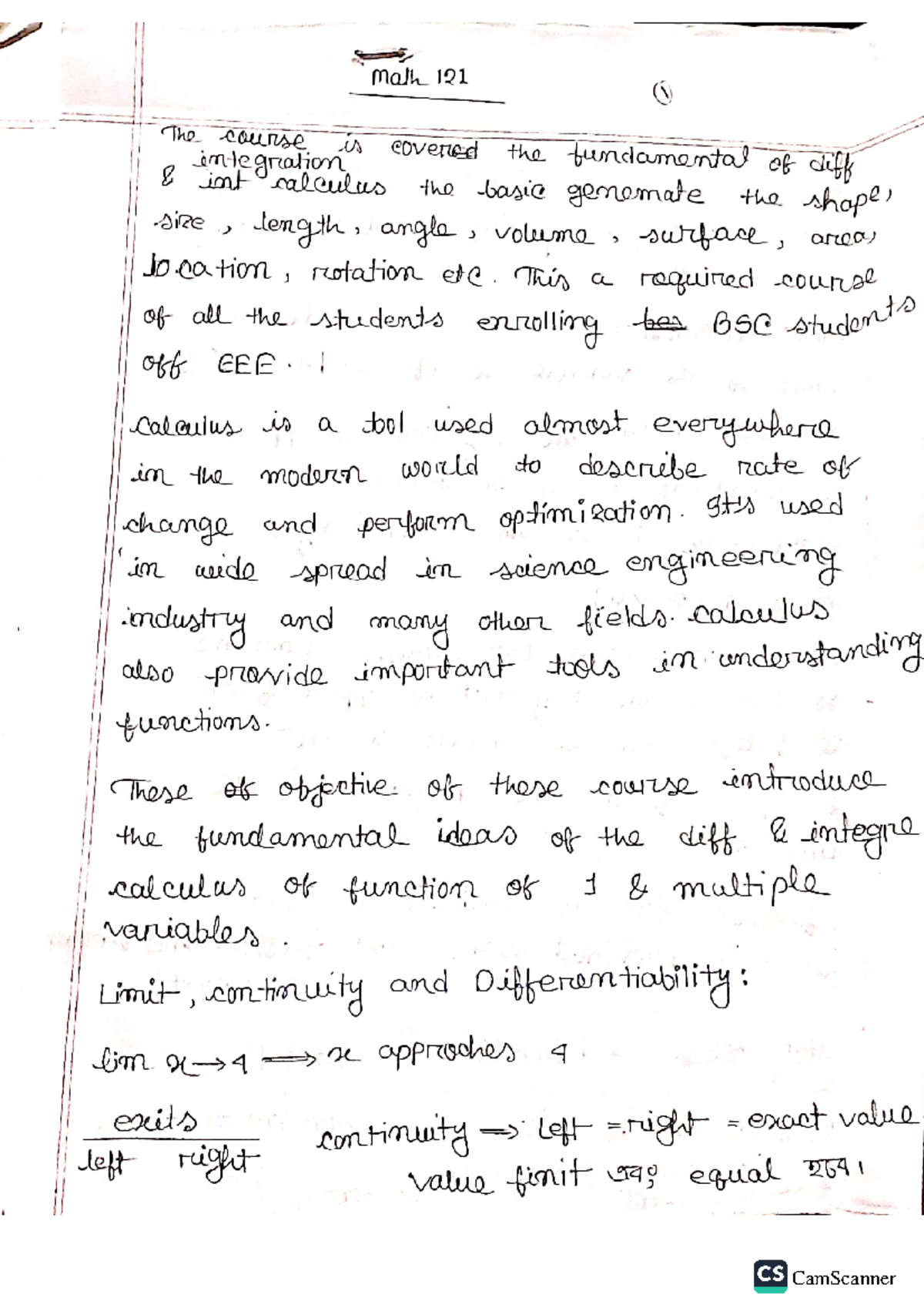 Math 121 Differential Calculus Differential And Integral Calculus