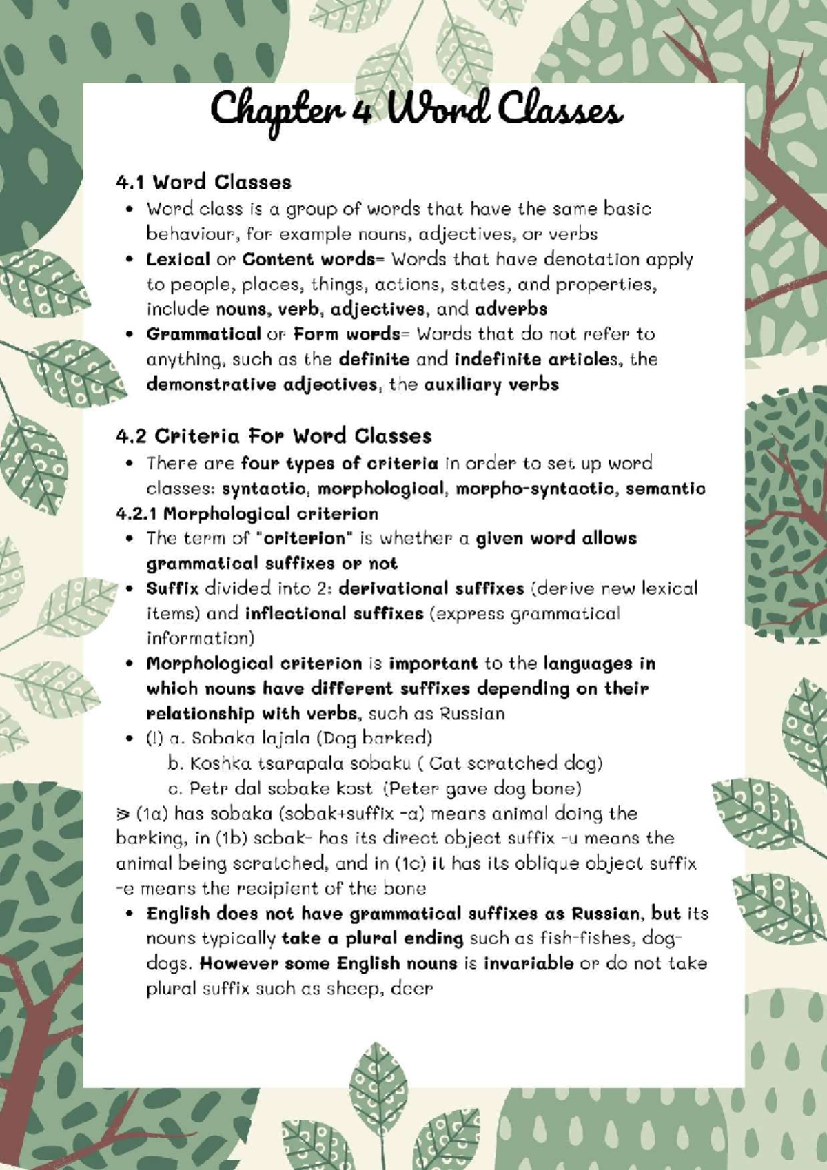 Chapter 4 Word Classes - Lecture notes 4 - English Syntax - Studocu