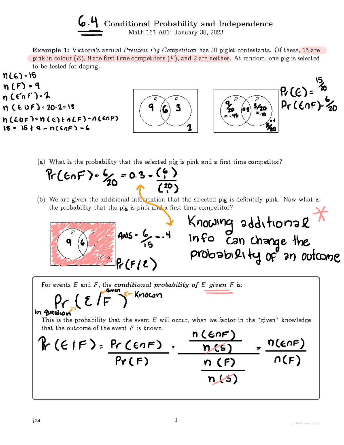 Section 6 - in class notes - § 2: Conditional Probability and ...