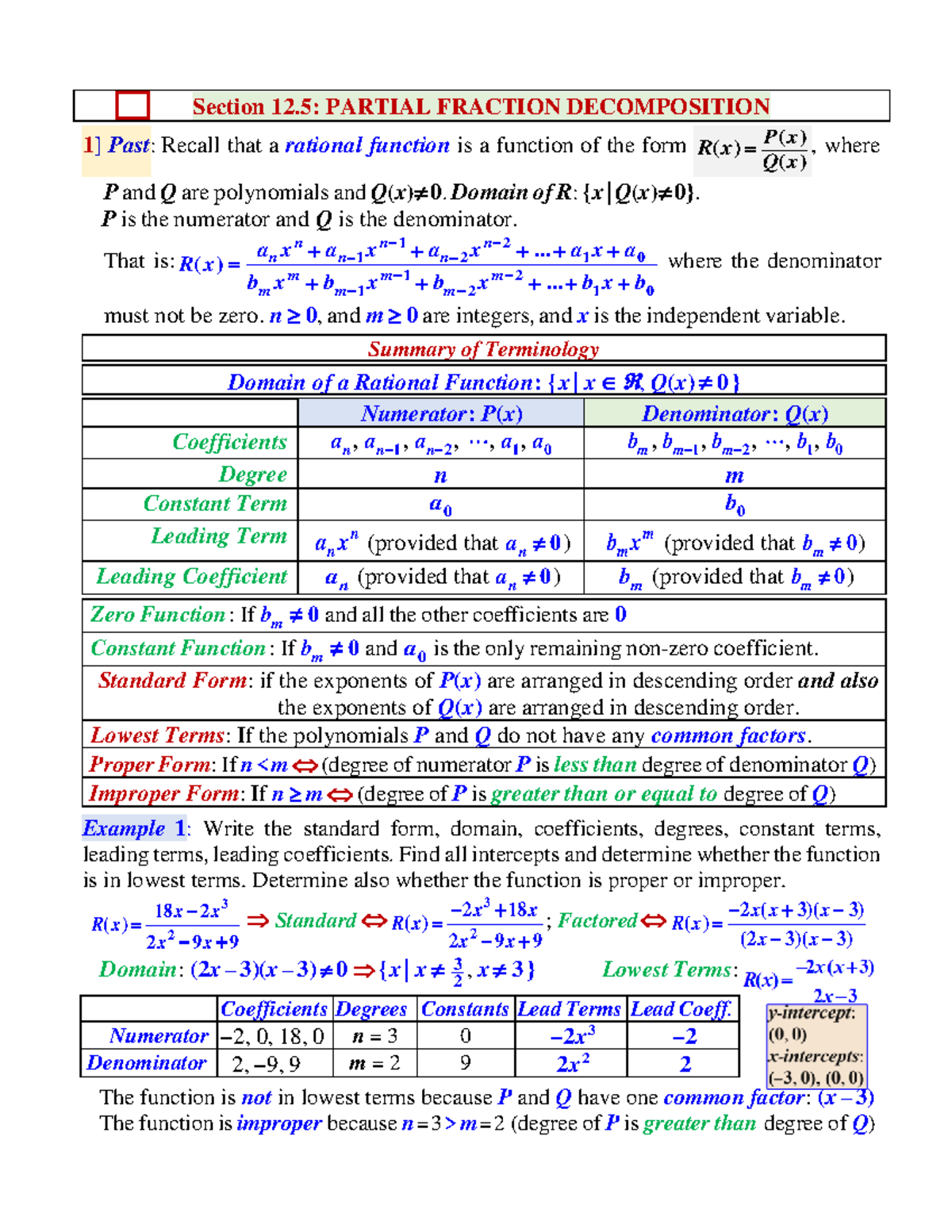 12 - Notes - Section 12: PARTIAL FRACTION DECOMPOSITION 1 ] Past ...