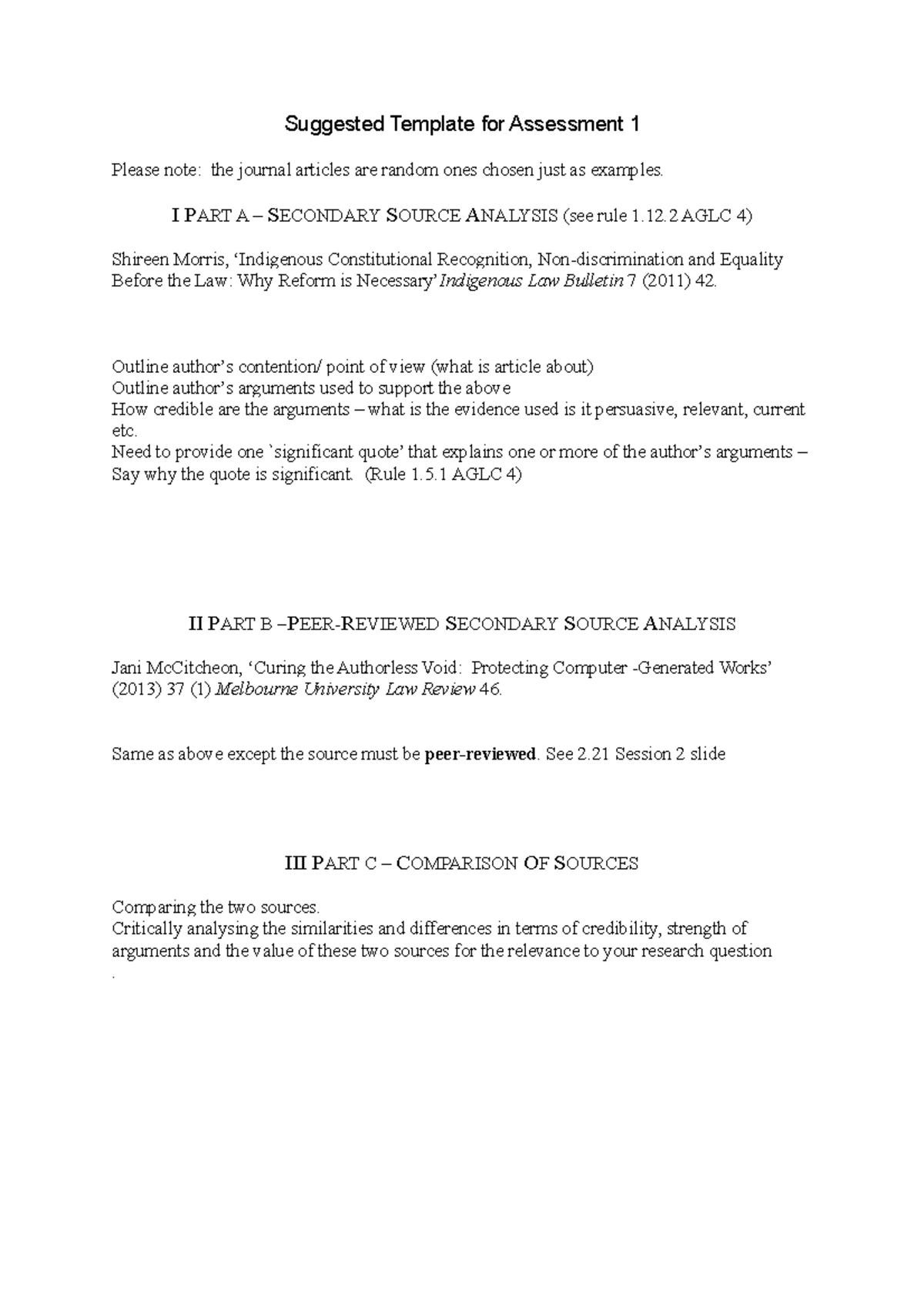 Assessment 1 Template example - Suggested Template for Assessment 1 ...