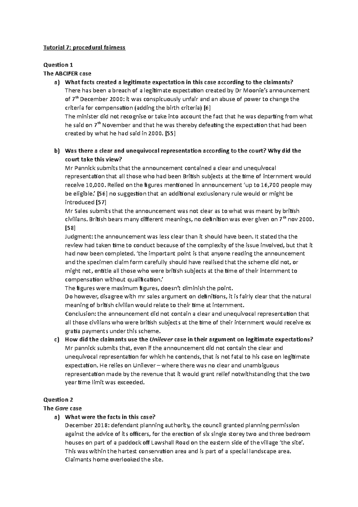 Tutorial 7 Procedural Impropriety - Tutorial 7: procedural fairness ...
