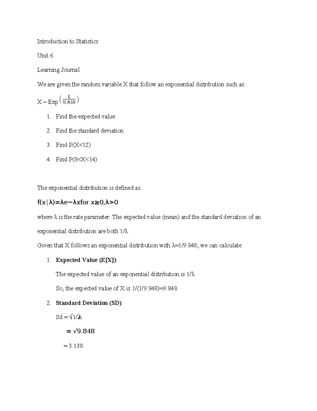 Introduction to Statistics - Unit 6 - Learning Journal - Introduction ...