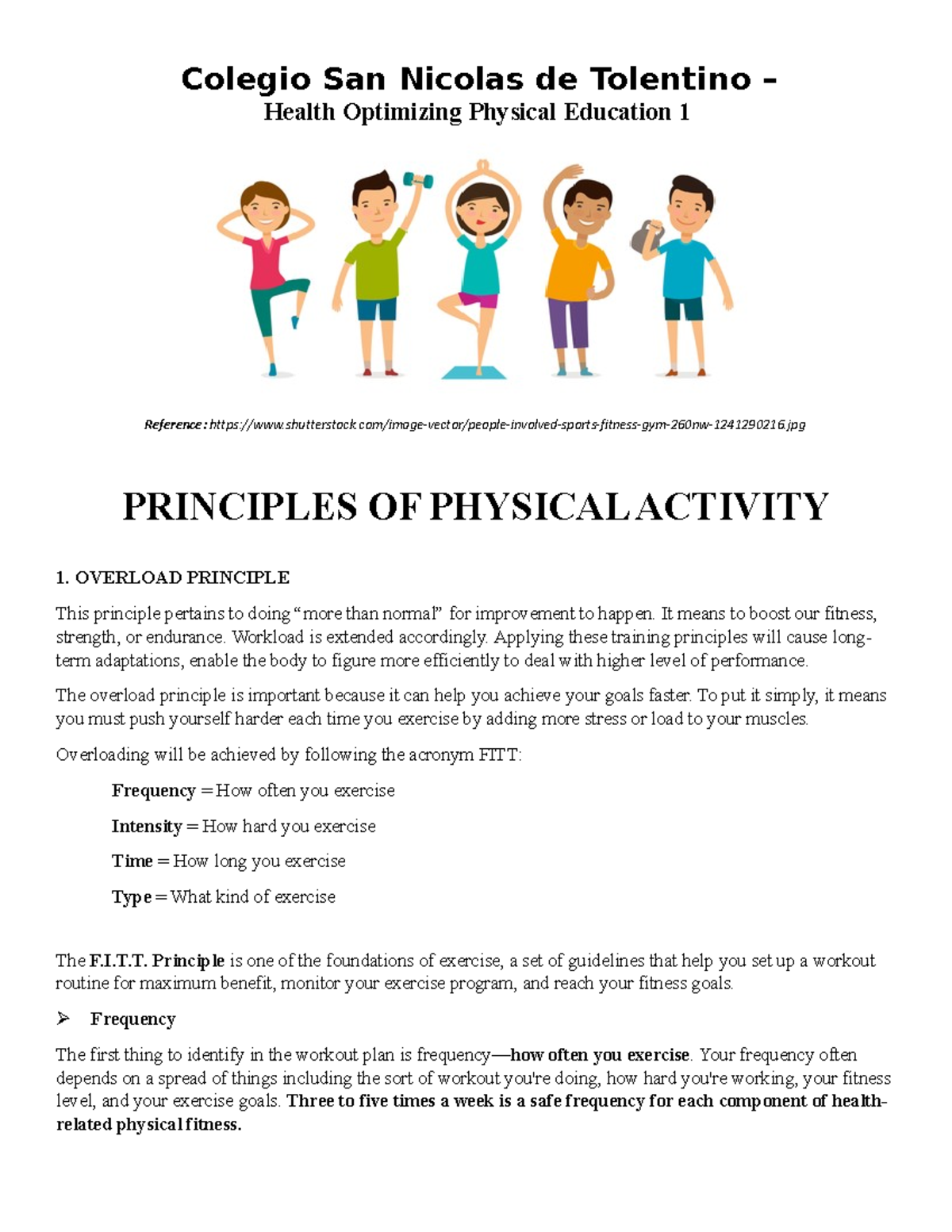 HOPE 1 Principles of Physical Activity - Reference: - Studocu