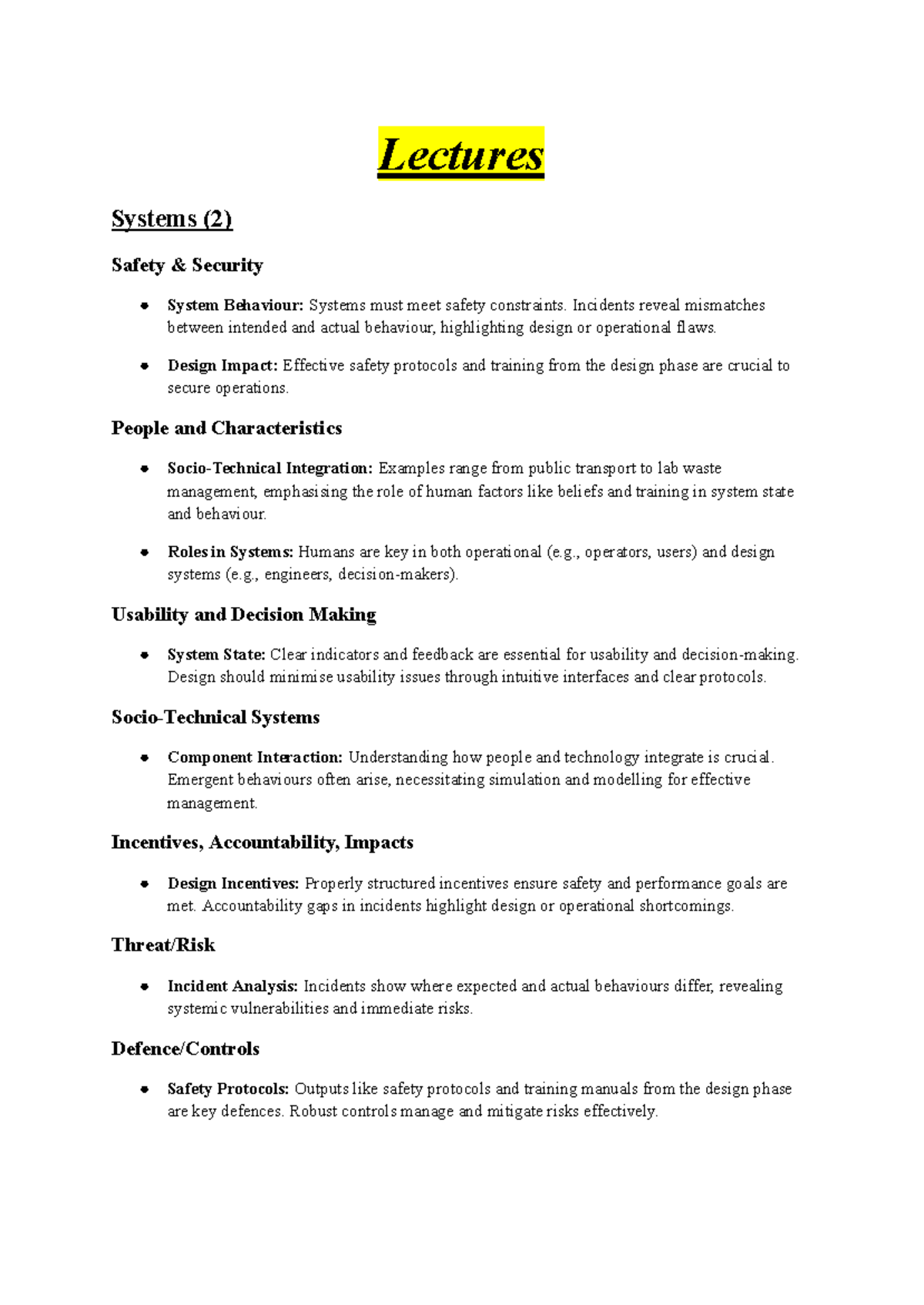 ENGD2001 Lecture Notes - Lectures Systems (2) Safety & Security System ...