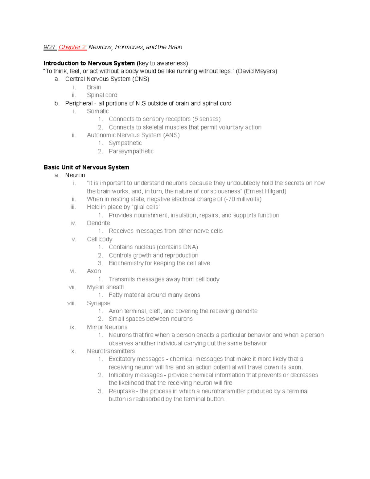 Chapter 2 Notes - 9/21: Chapter 2: Neurons, Hormones, and the Brain ...