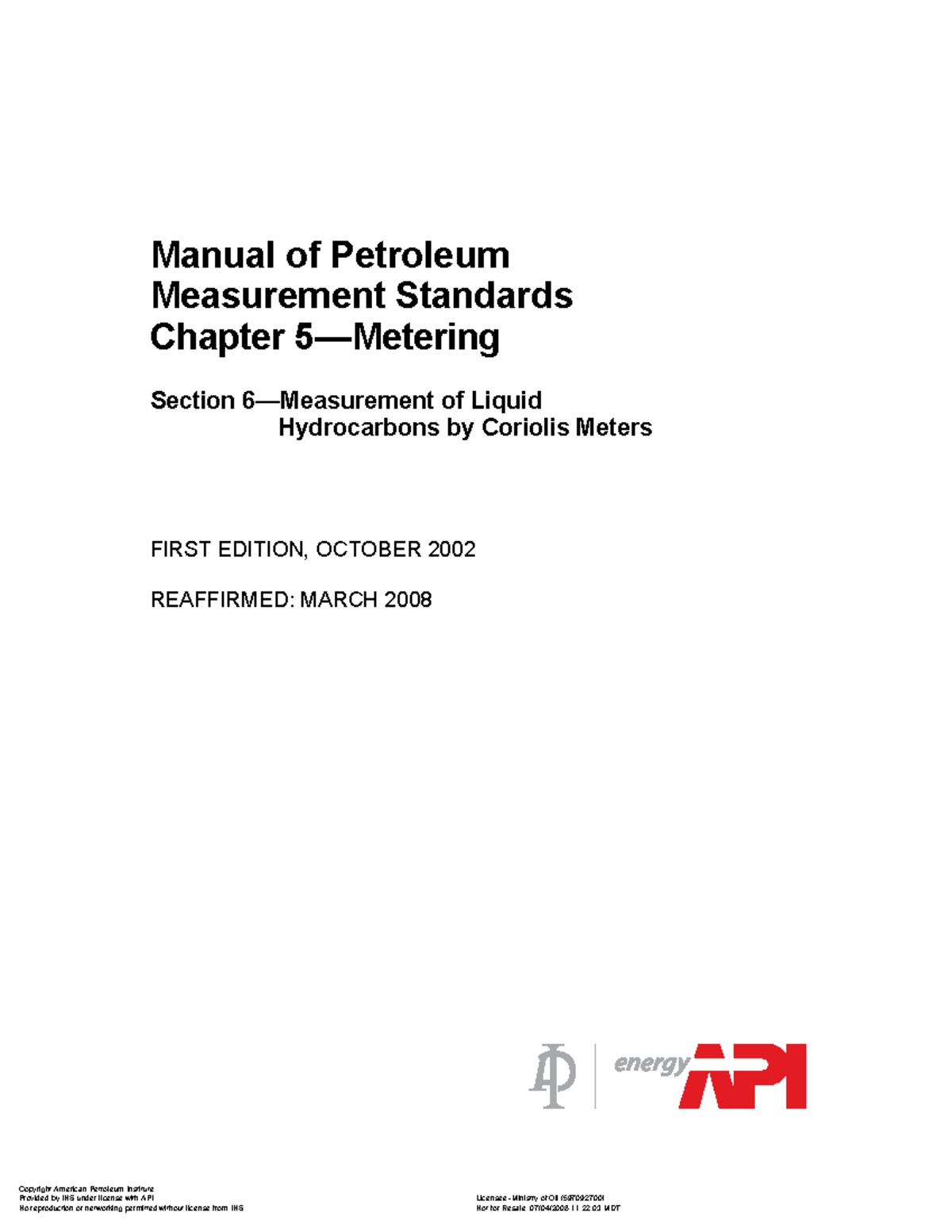 API MPMS 5.6 (2002-2008 ) - Manual of Petroleum Measurement Standards ...