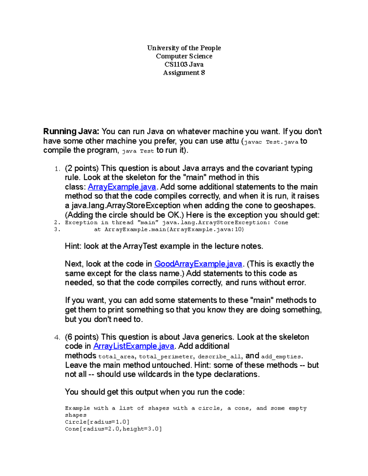 Assignment 8 - University of the People Computer Science CS1103 Java Assignment 8 Running Java ...