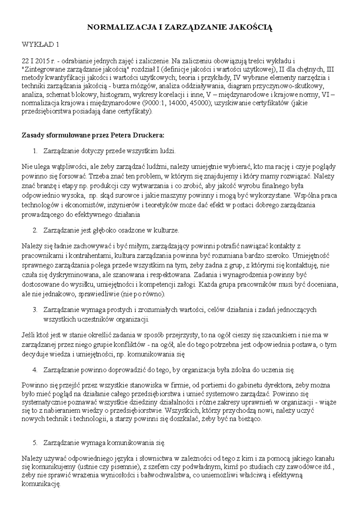 Normalizacja i zarządzanie jakością - wykłady - NORMALIZACJA I ...