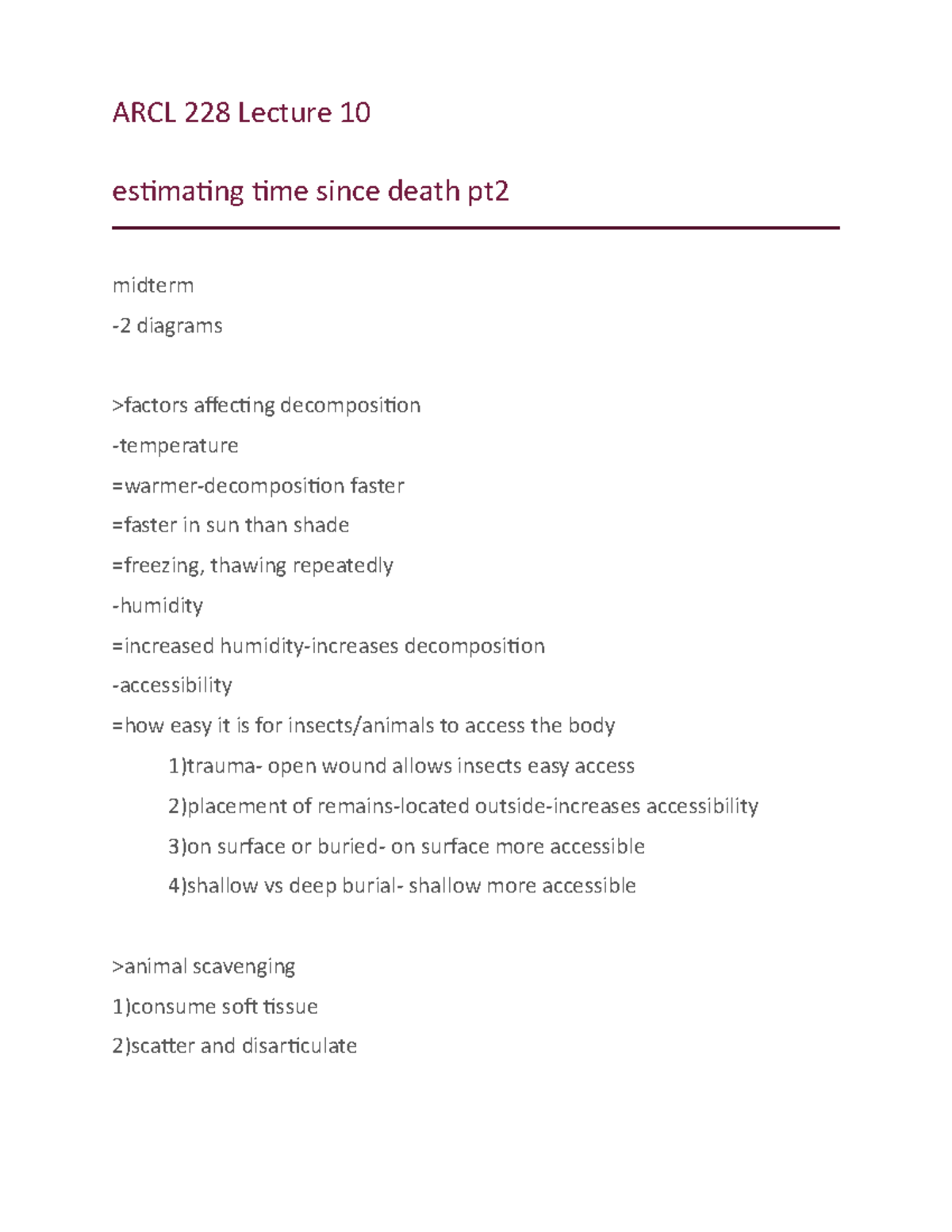 ARCL 228 Lecture 9 - notes - ARCL 228 Lecture 10 estimating time since ...